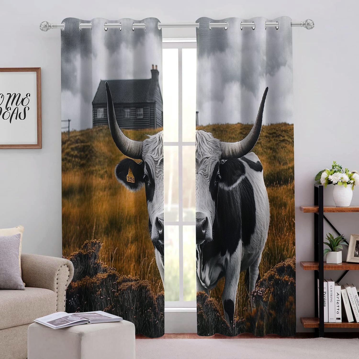 Aristuring Cow Perforated Blackout Curtains 2-Pack - Light Blocking ...