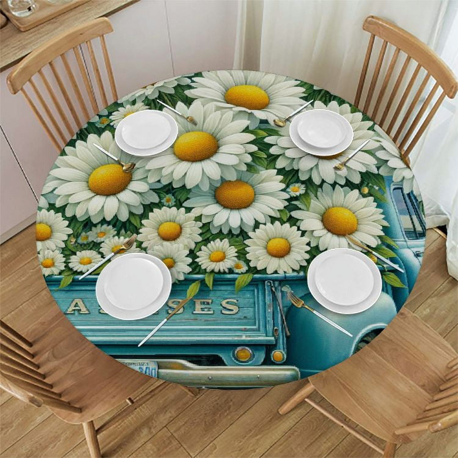 Aristuring Daisy Flowers Butterflies Round Tablecloth 100% Polyester ...