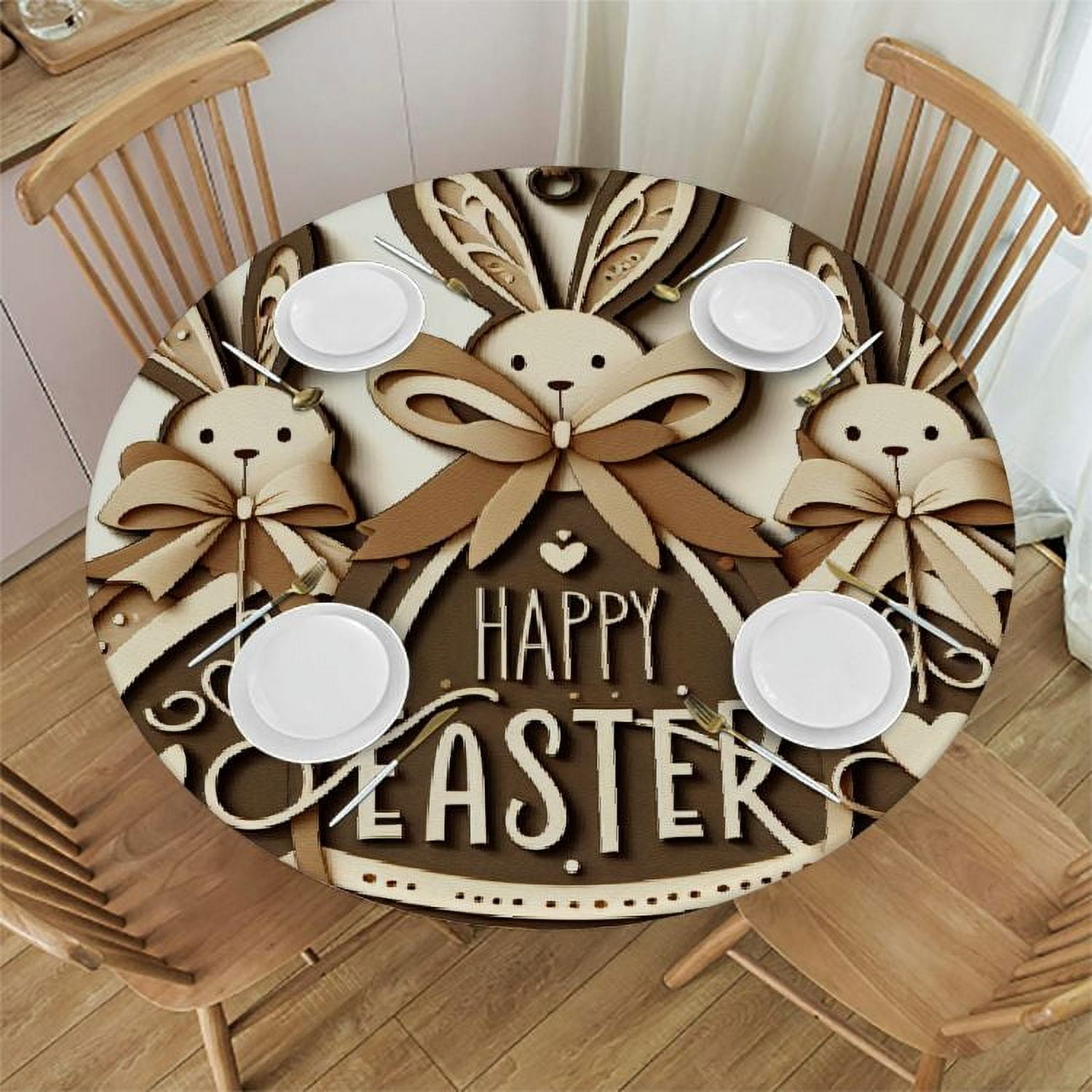 Aristuring Easter Bunnies Leaves Hearts Round Table Cover 100% ...