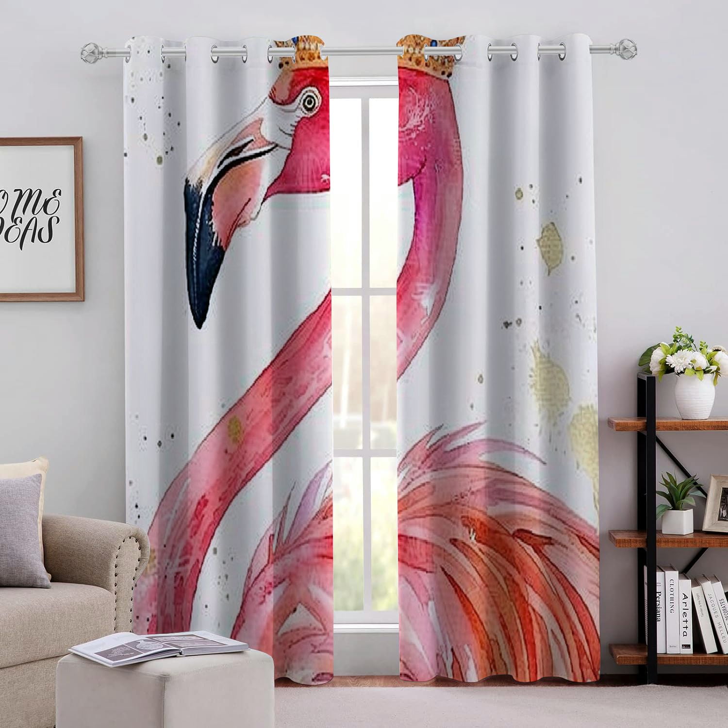 Aristuring Flamingo Crown Watercolor Perforated Blackout Curtains 2 ...