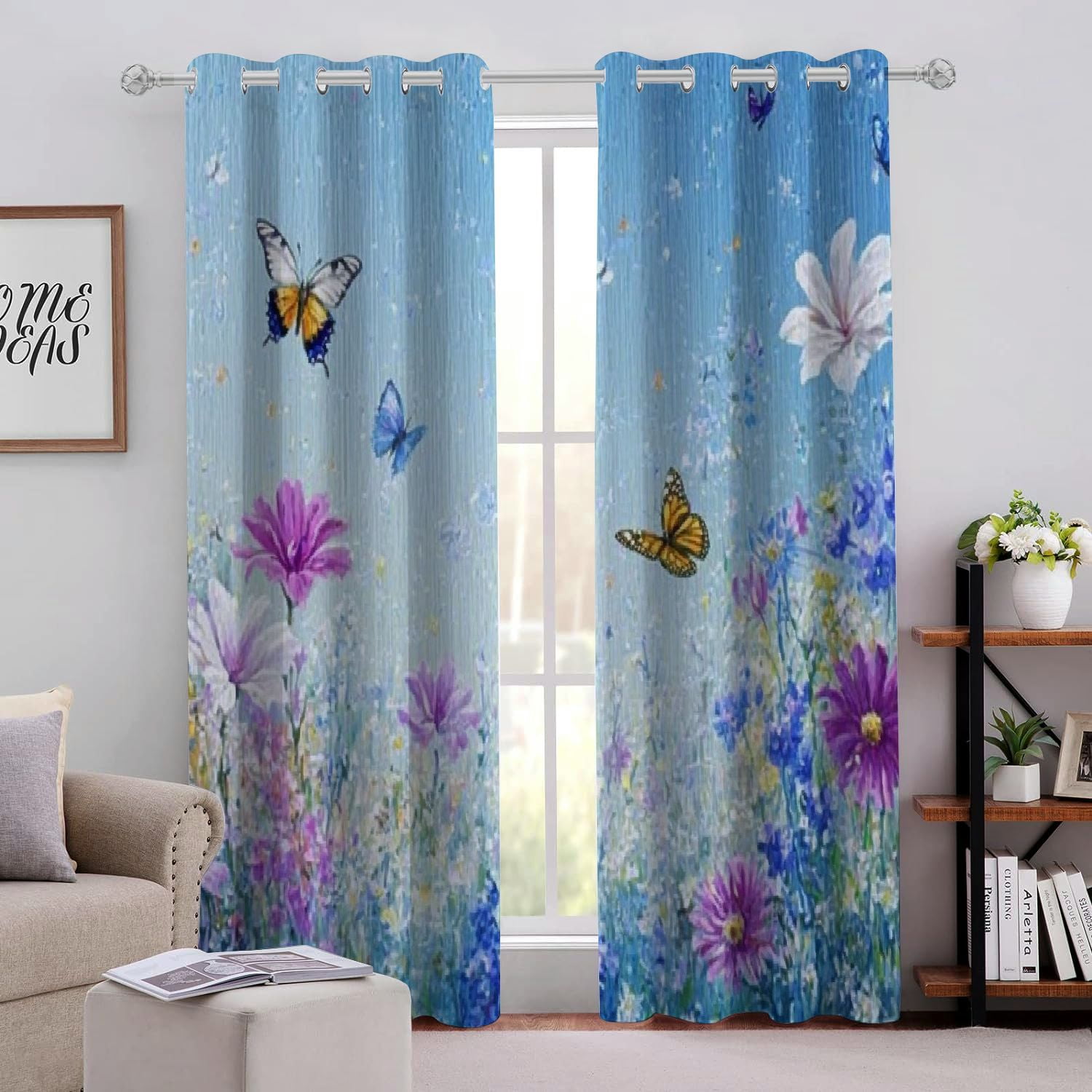 Aristuring Flowers Butterflies Field Perforated Blackout Curtains 2 ...