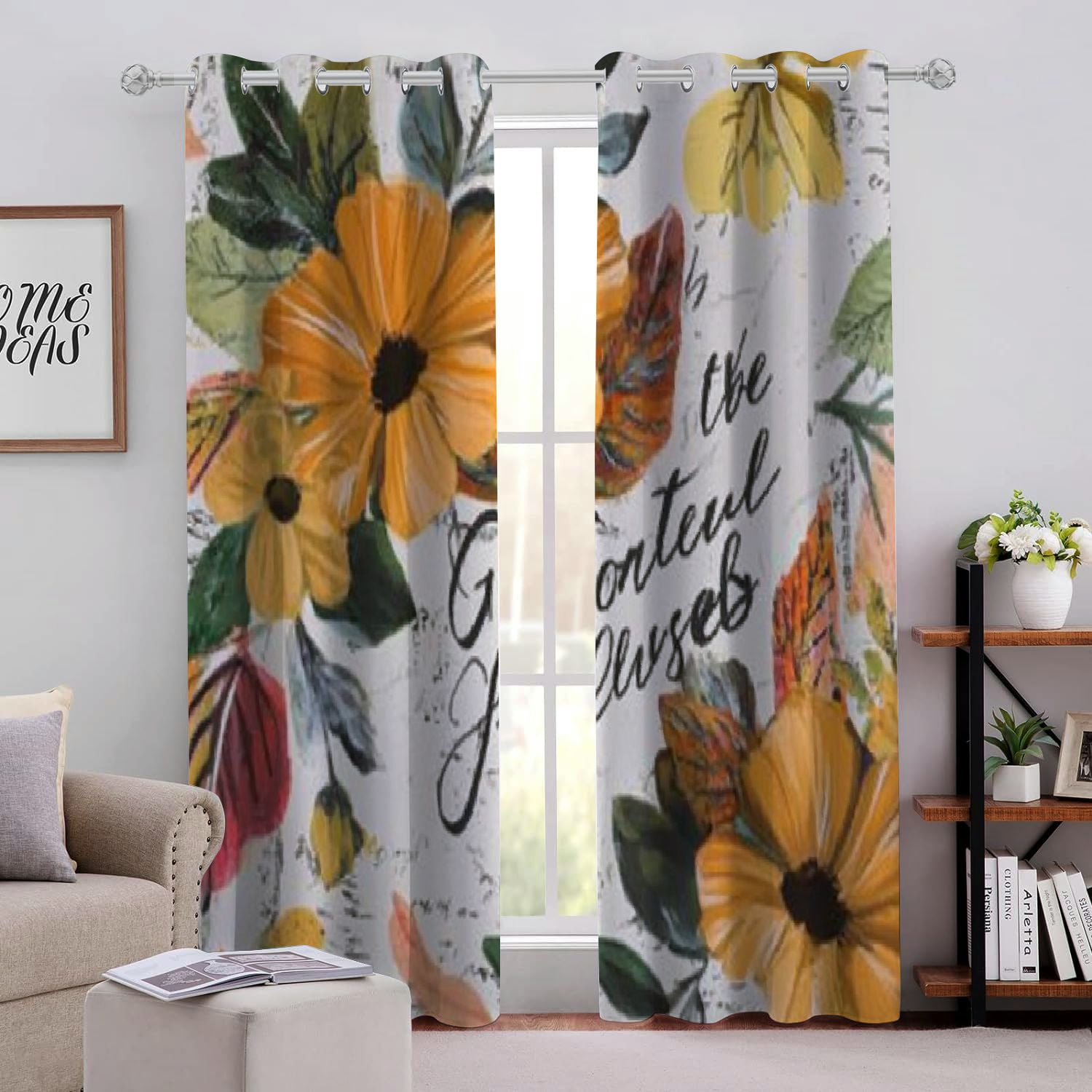 Aristuring Flowers Leaves Message Perforated Blackout Curtains 2-Pack ...