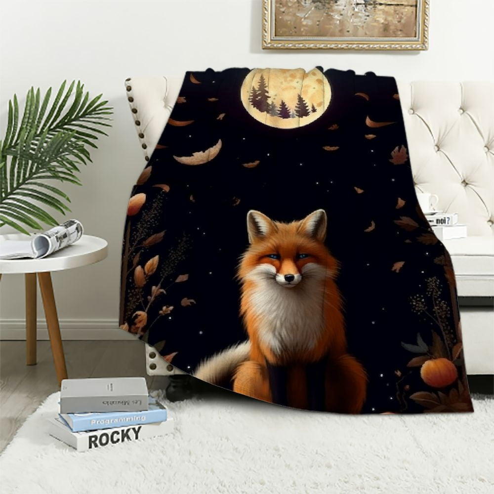 Aristuring Fox Moon Stars Flannel Blanket - Long-lasting Blanket for ...