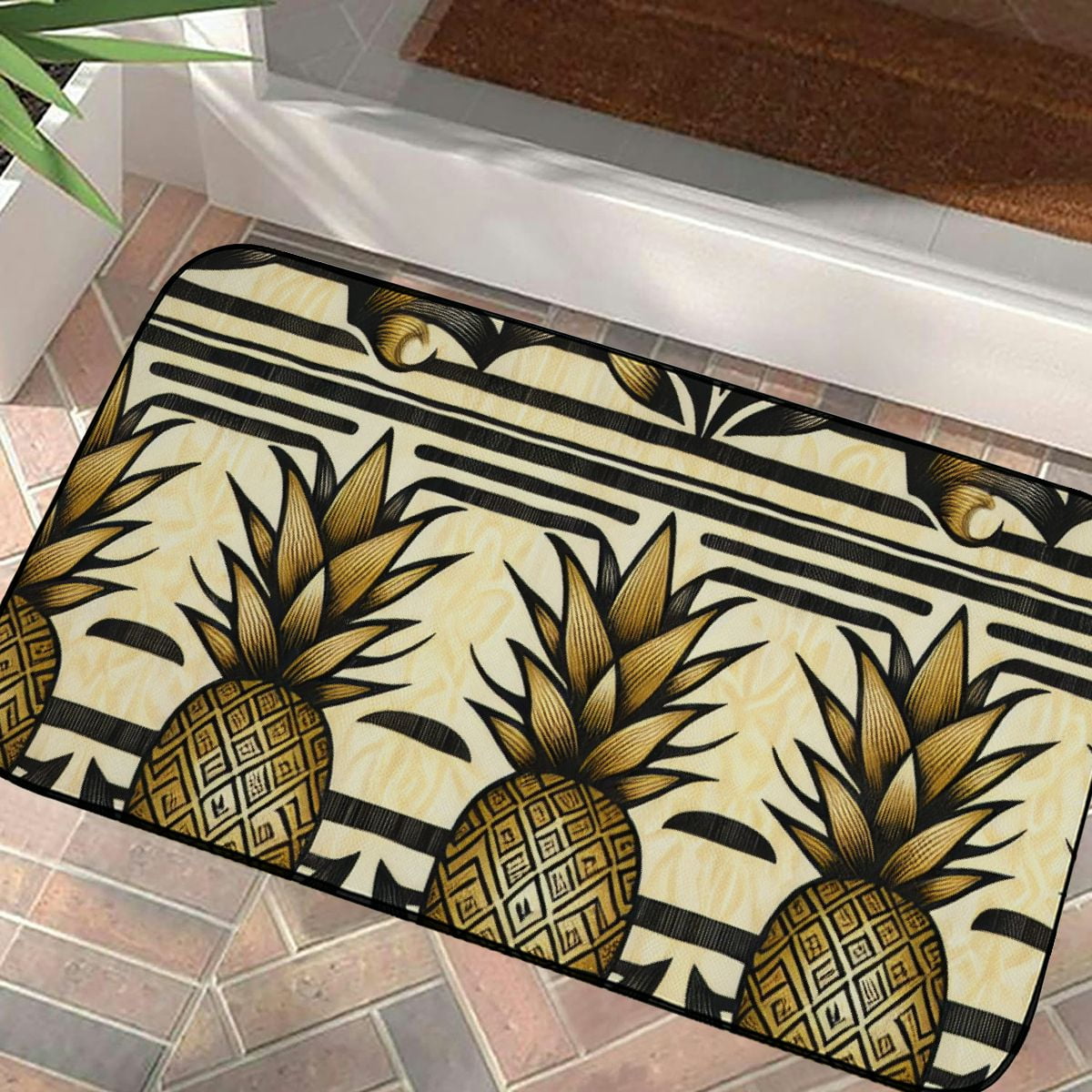 Aristuring Gold Pineapple Fruit Striped Square Floor Mat for Home ...