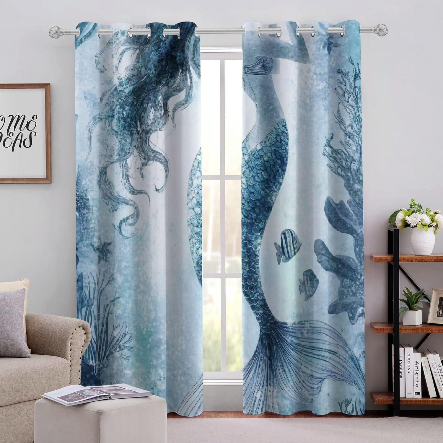 Aristuring Mermaid Sea Creatures Perforated Blackout Curtains 2-Pack ...