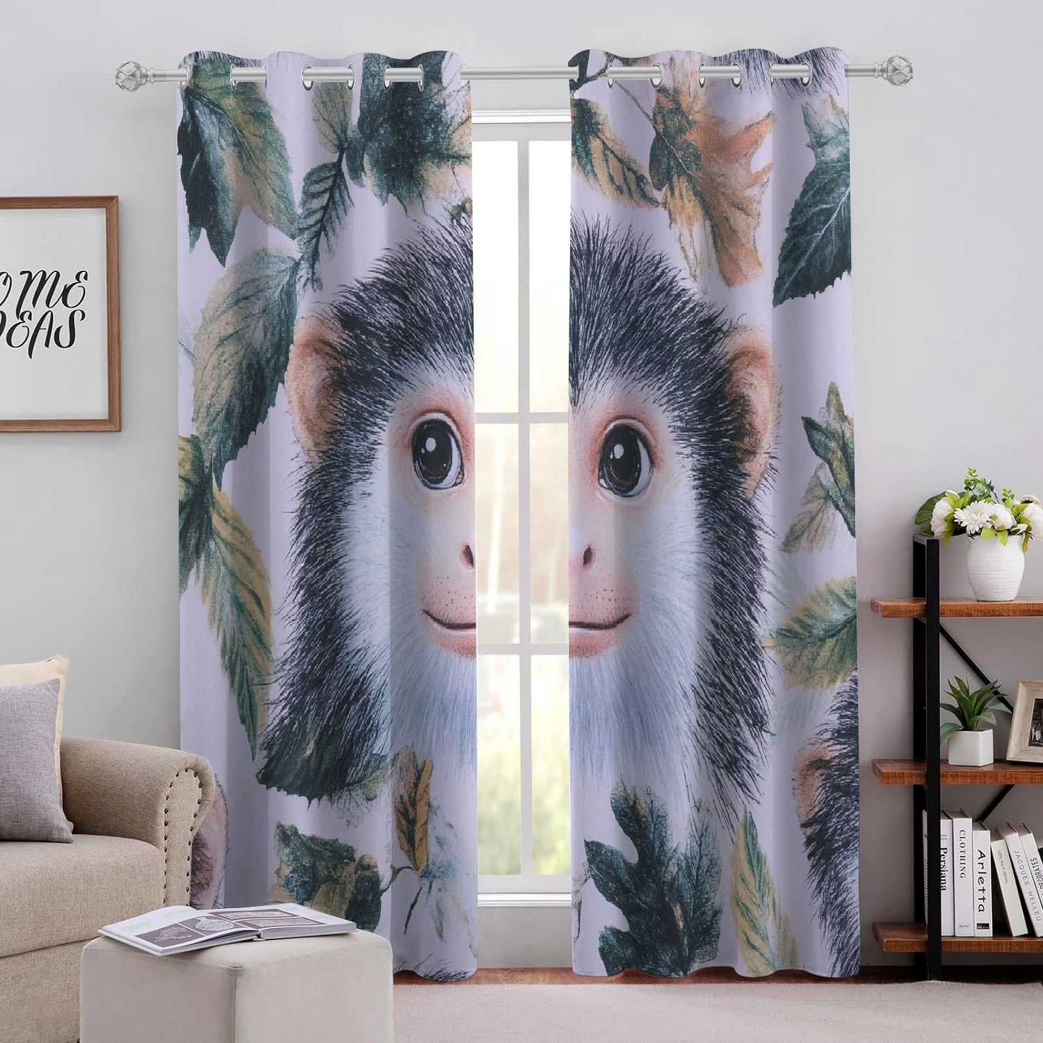 Aristuring Monkey Leaves Perforated Blackout Curtains 2 Pack Breathable ...