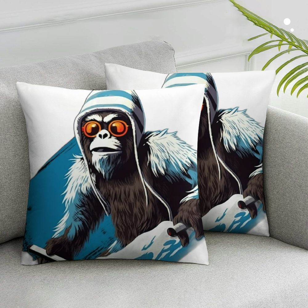 Jiayy Monkey Snowboarding 2-Piece Short Plush Pillow Case Set Winter ...