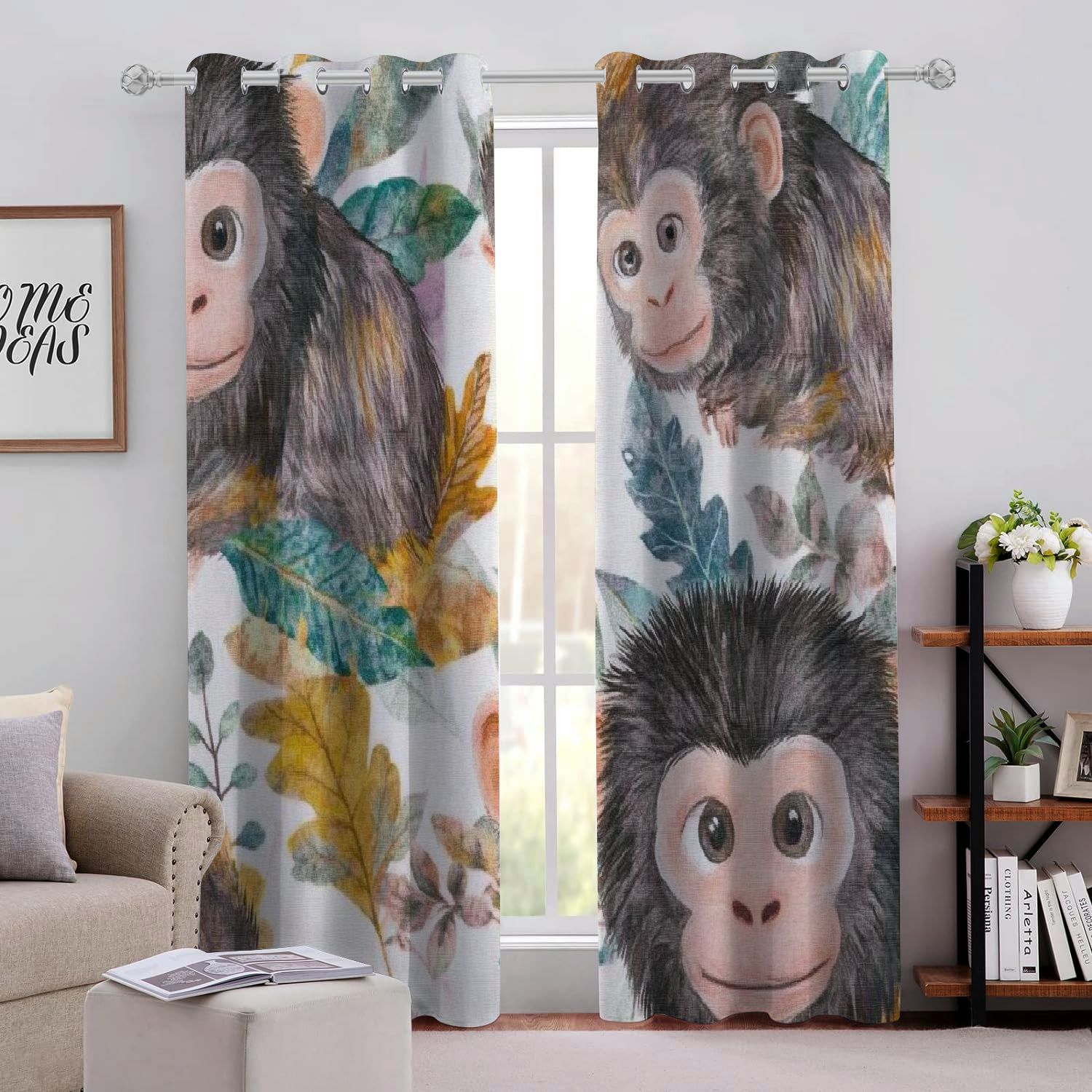 Aristuring Monkeys Leaves Perforated Blackout Curtains 2-Pack Oxford ...