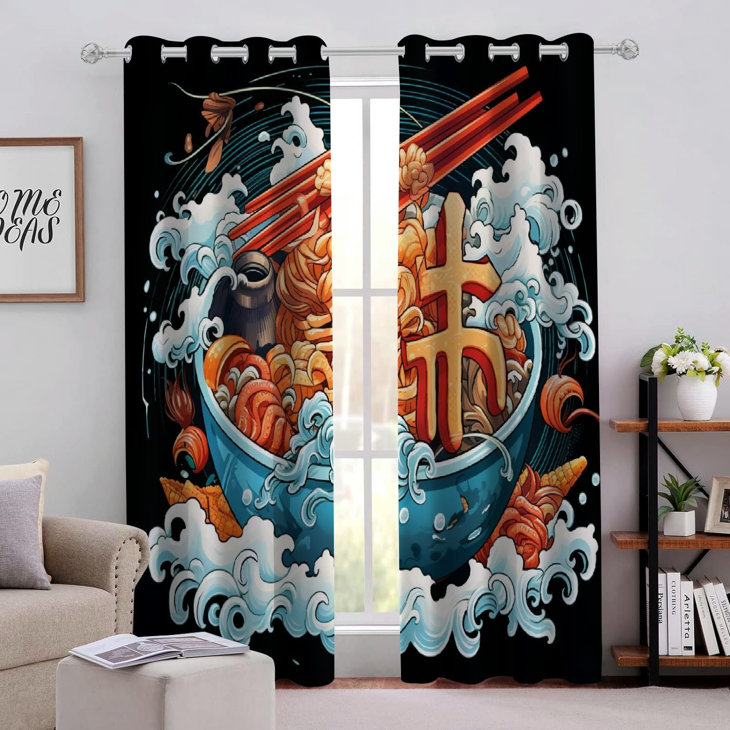 Aristuring Ramen Noodles Perforated Light Blocking Curtains 2-Pack ...