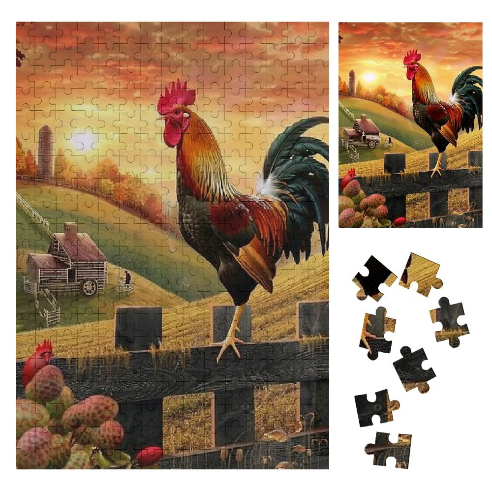 Aristuring Rooster Farm Scene Sunrise Wooden Jigsaw Puzzle Vertical ...