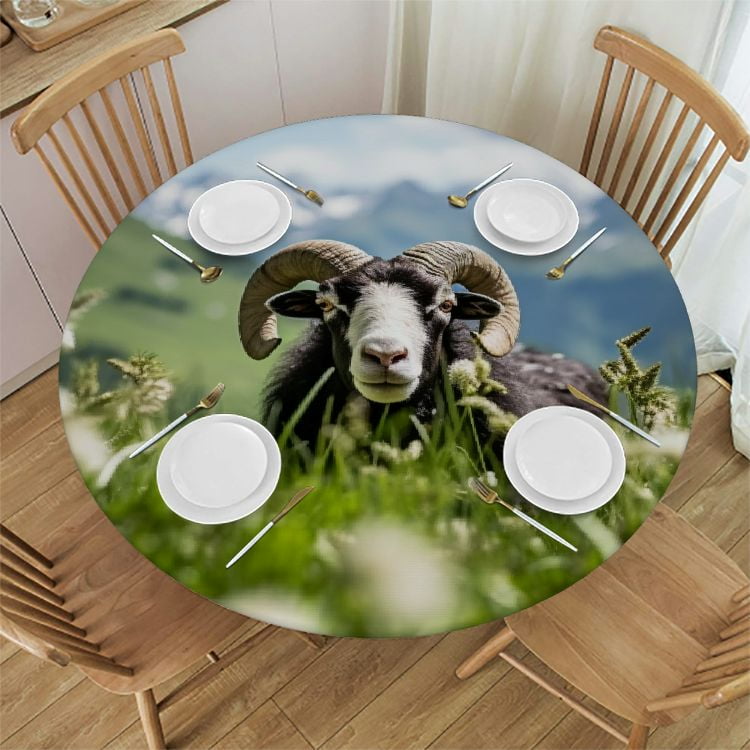 Aristuring Sheep Grass Trees Round Tablecloth 100% Polyester Waterproof ...