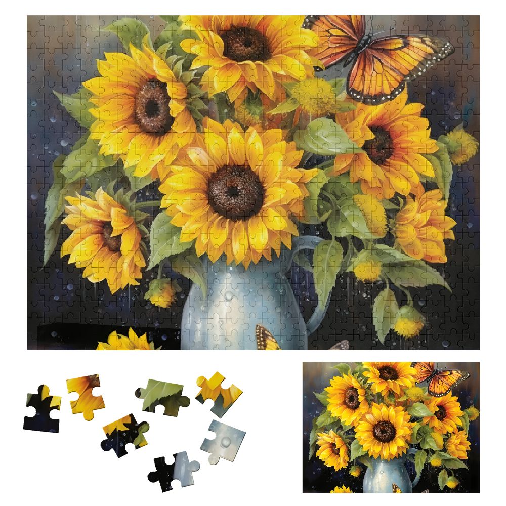 Jiayy Sunflowers Butterfly Wooden Jigsaw Puzzle for Adults and Kids ...