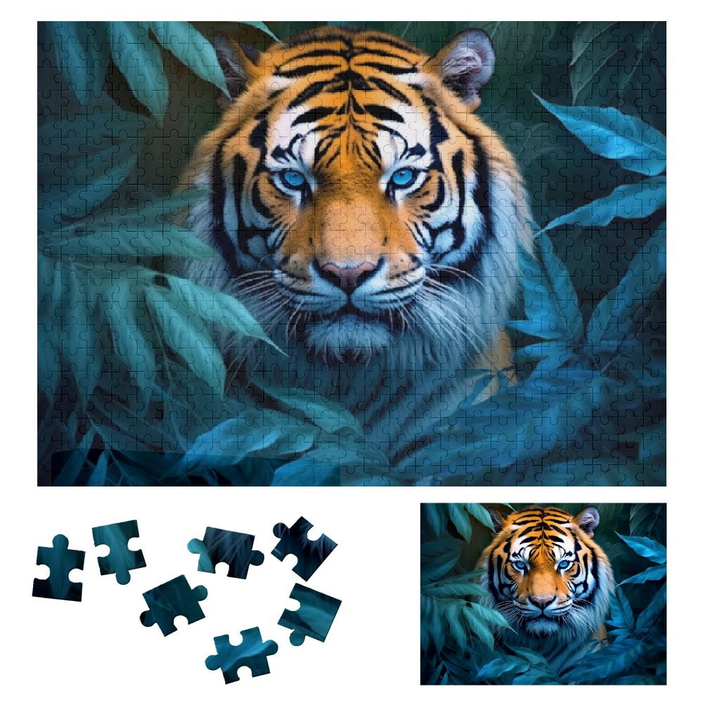 Aristuring Tiger Jungle Leaves Wooden Jigsaw Puzzle Challenging ...