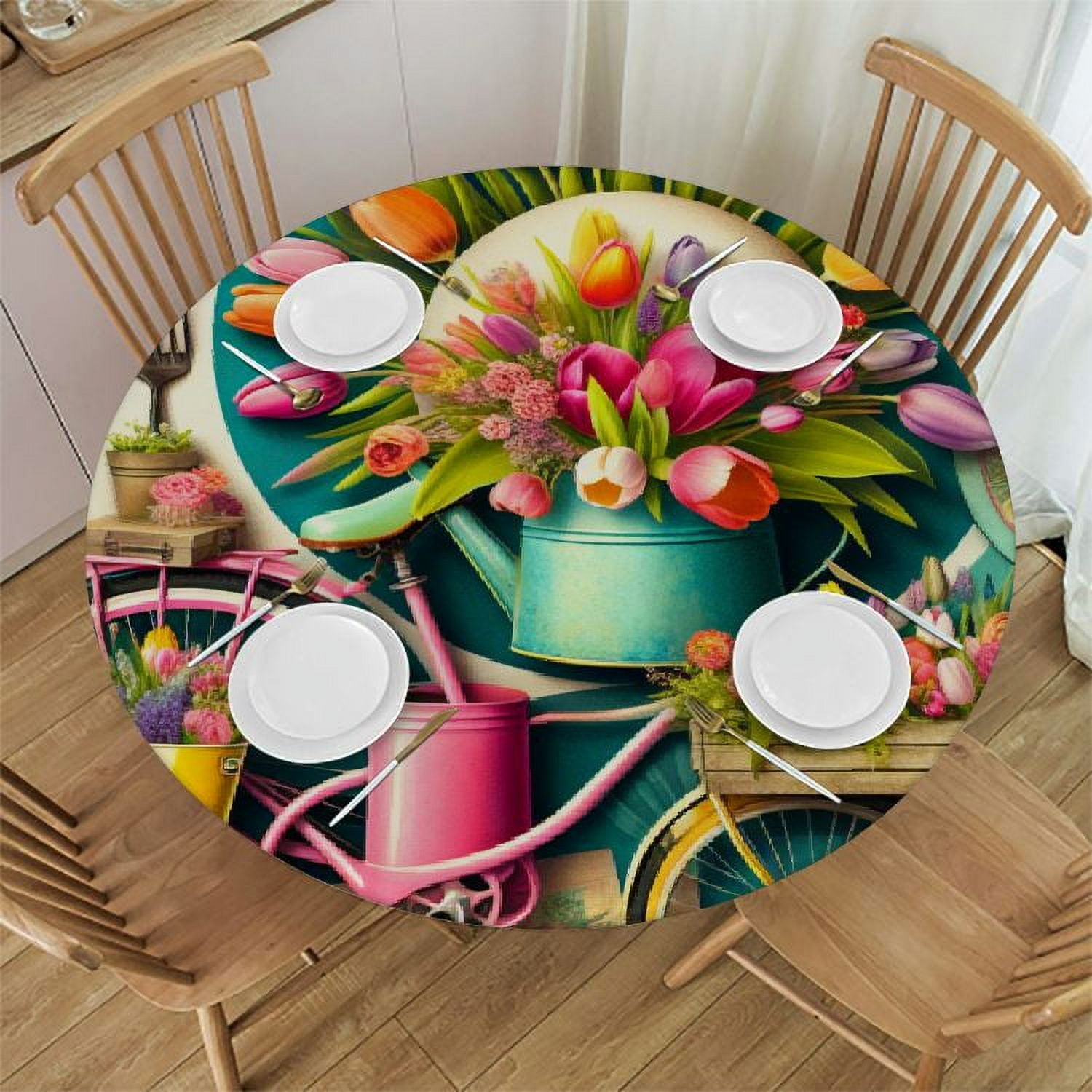 Aristuring Tulips Sunshine Bloom Round Tablecloth 100% Polyester ...