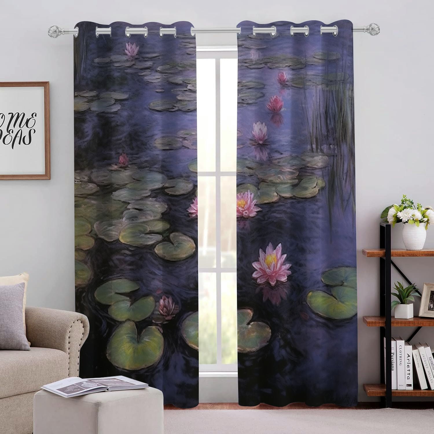 Aristuring Water Lilies Butterfly Pond Perforated Blackout Curtains 2 ...