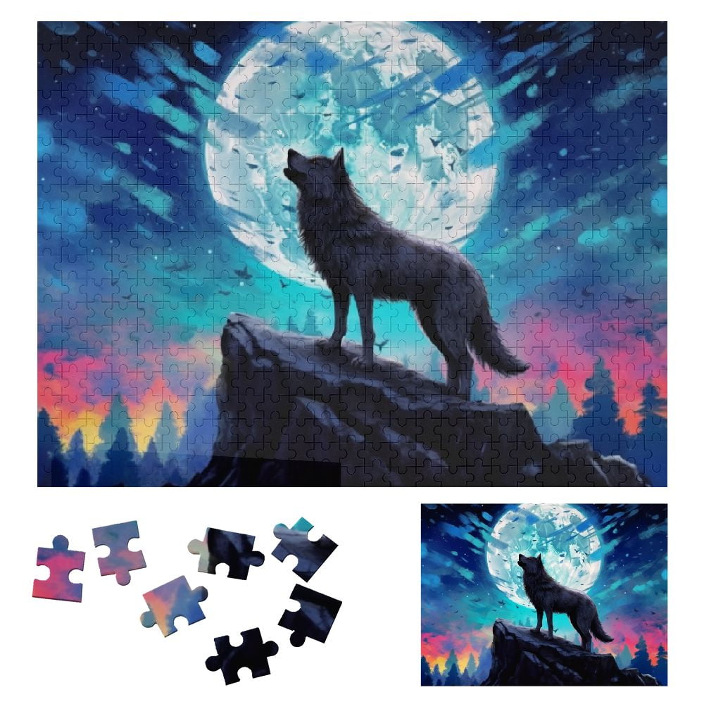 Aristuring Wolf Moon Fantasy Art Wooden Jigsaw Puzzle Gift for Family ...