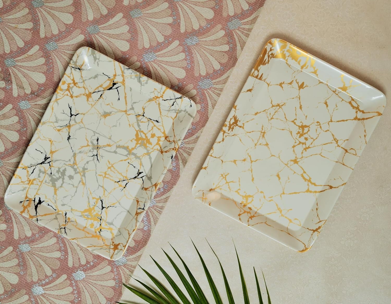 Ariya Elegant Serving Tray Set of 2 White Classic Tray 12 Inch Melamine ...