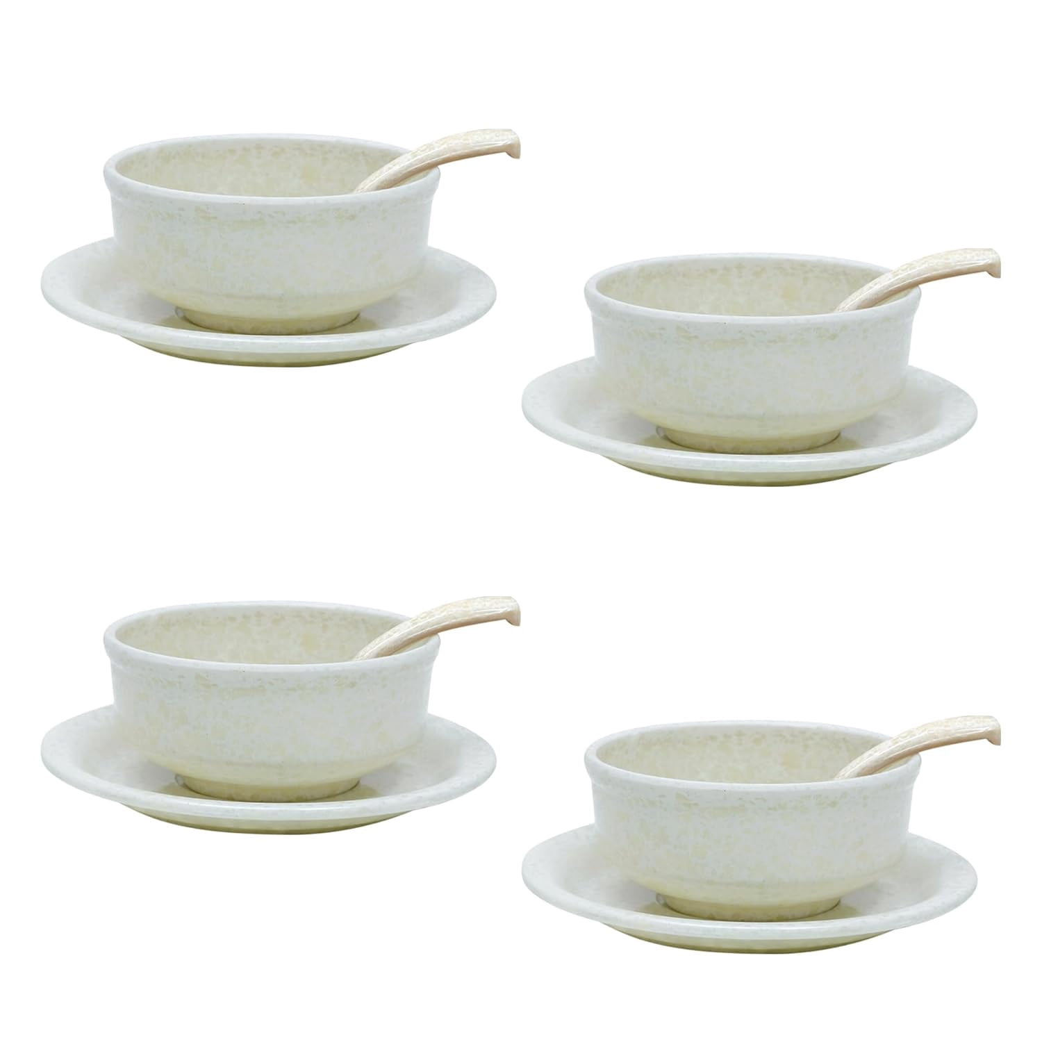 Ariya Melamine Soup Bowl Set with Spoon and Plate Marble Set of 4 ...