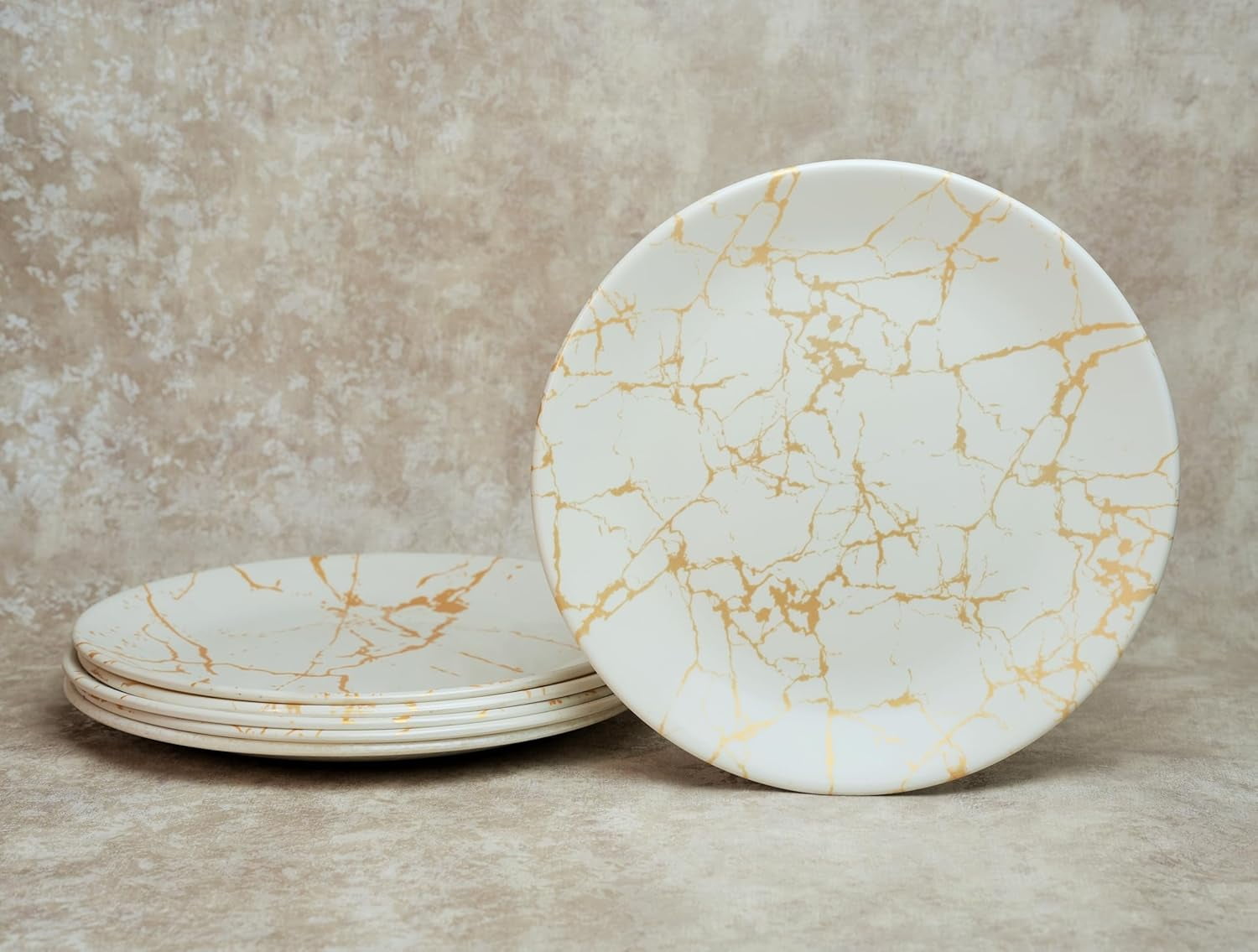 Ariya Set of 6 Melamine Dinner Plates White Golden Dinner Set for ...