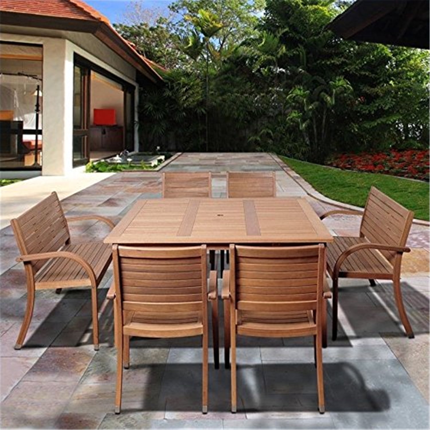 Arizona 7 Piece Eucalyptus Square Patio Dining Set - Walmart.com