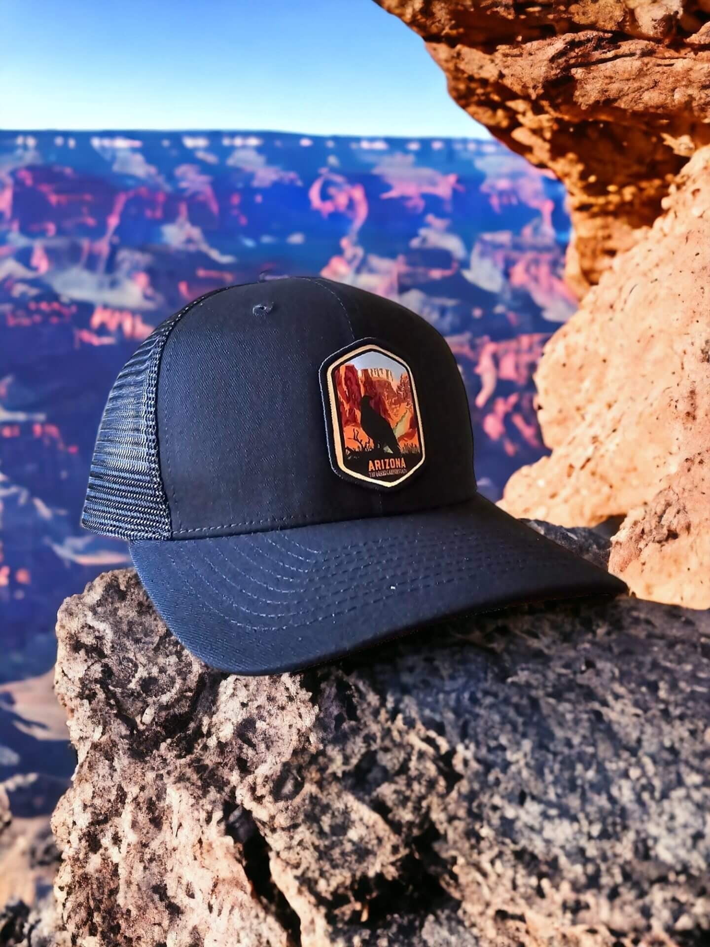 Arizona Baseball Cap with Desert Landscape Embroidered Patch - Black on ...