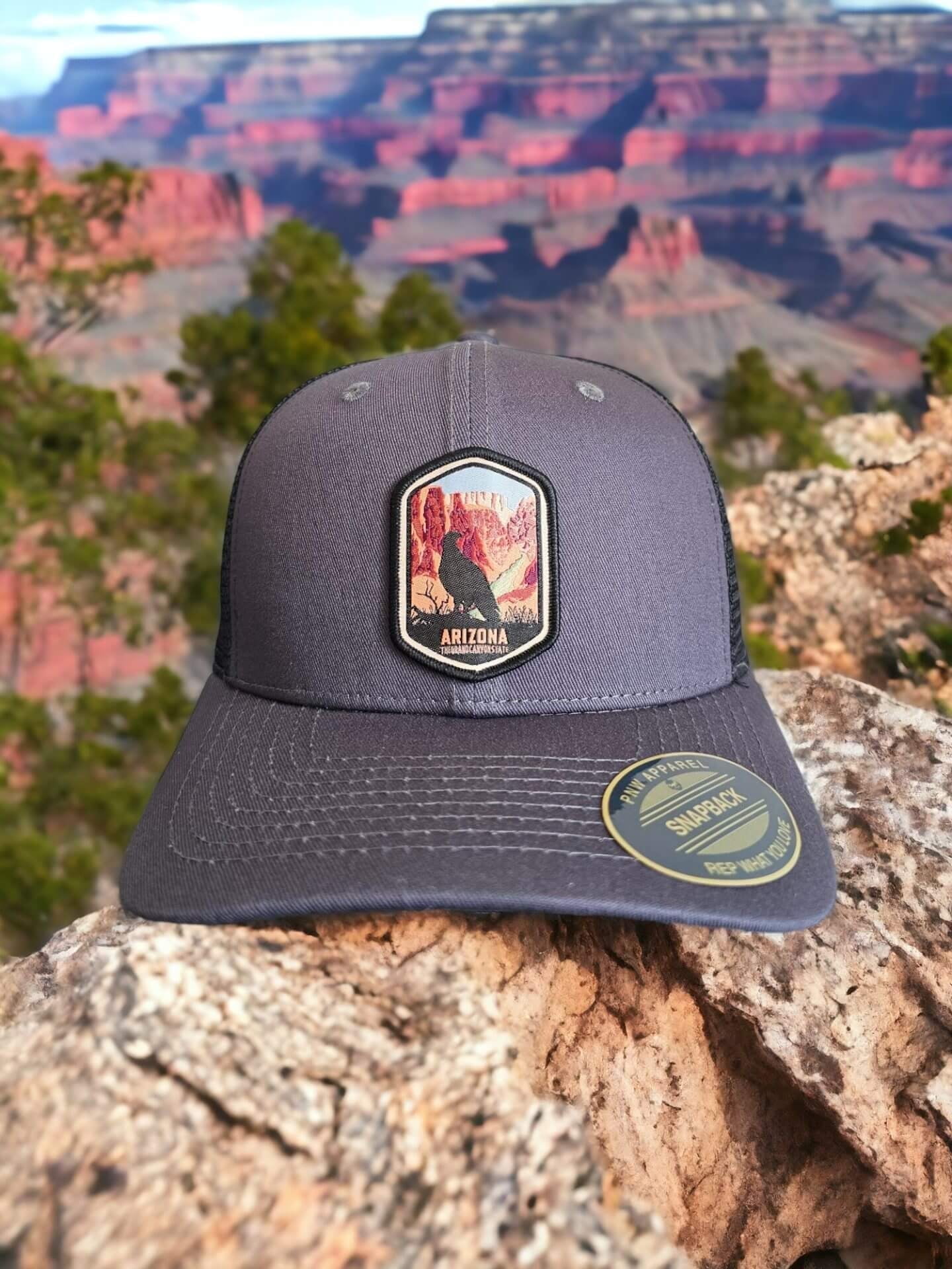 Arizona Baseball Cap with Desert Landscape Embroidered Patch - Grey on ...