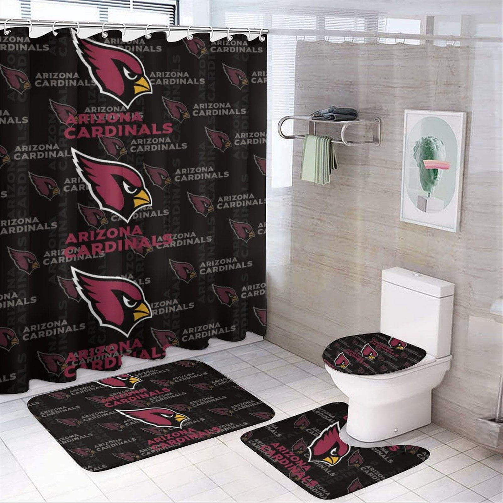 Arizona Bathroom 4 Pieces Set Shower Curtain, Toilet Lid Cover and Bath ...
