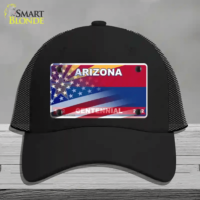 Arizona Centennial American Flag Novelty License Plate Hat Black Mesh ...