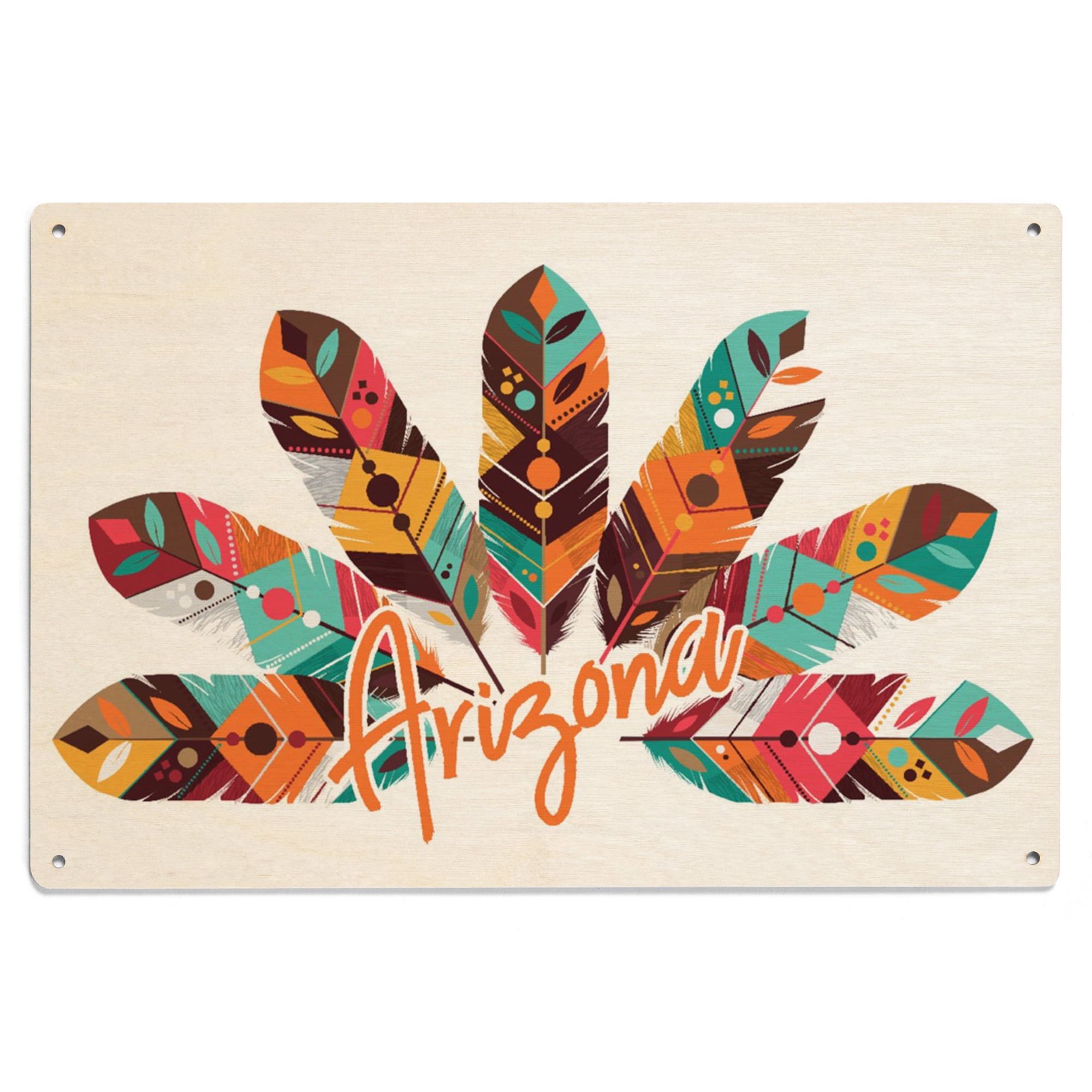 Arizona, Colorful Feathers, Tribal Inspired Pattern Birch Wood Wall ...