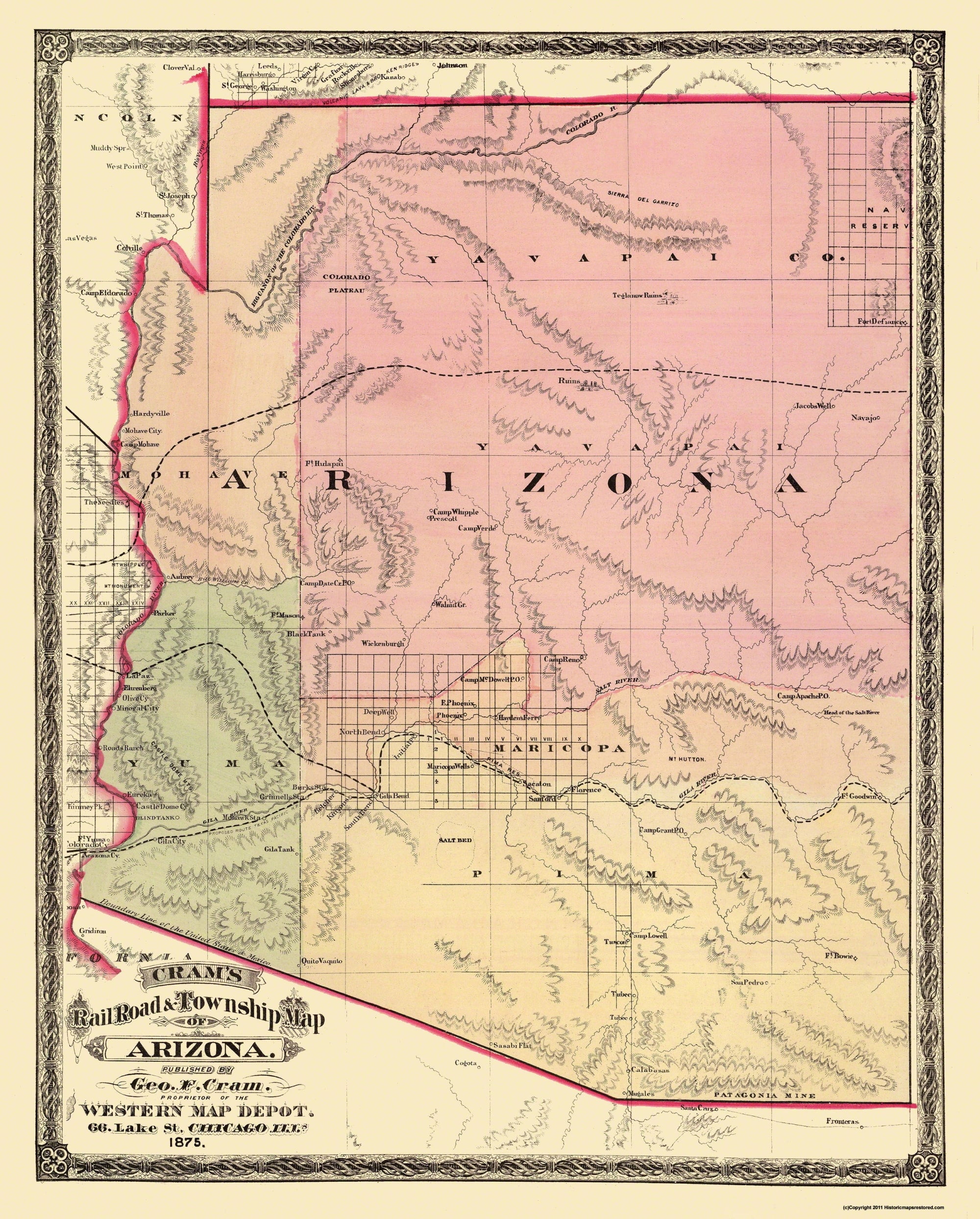 Historic State Map - Arizona - Cram 1875 - 23 x 28.63 - Vintage Wall ...