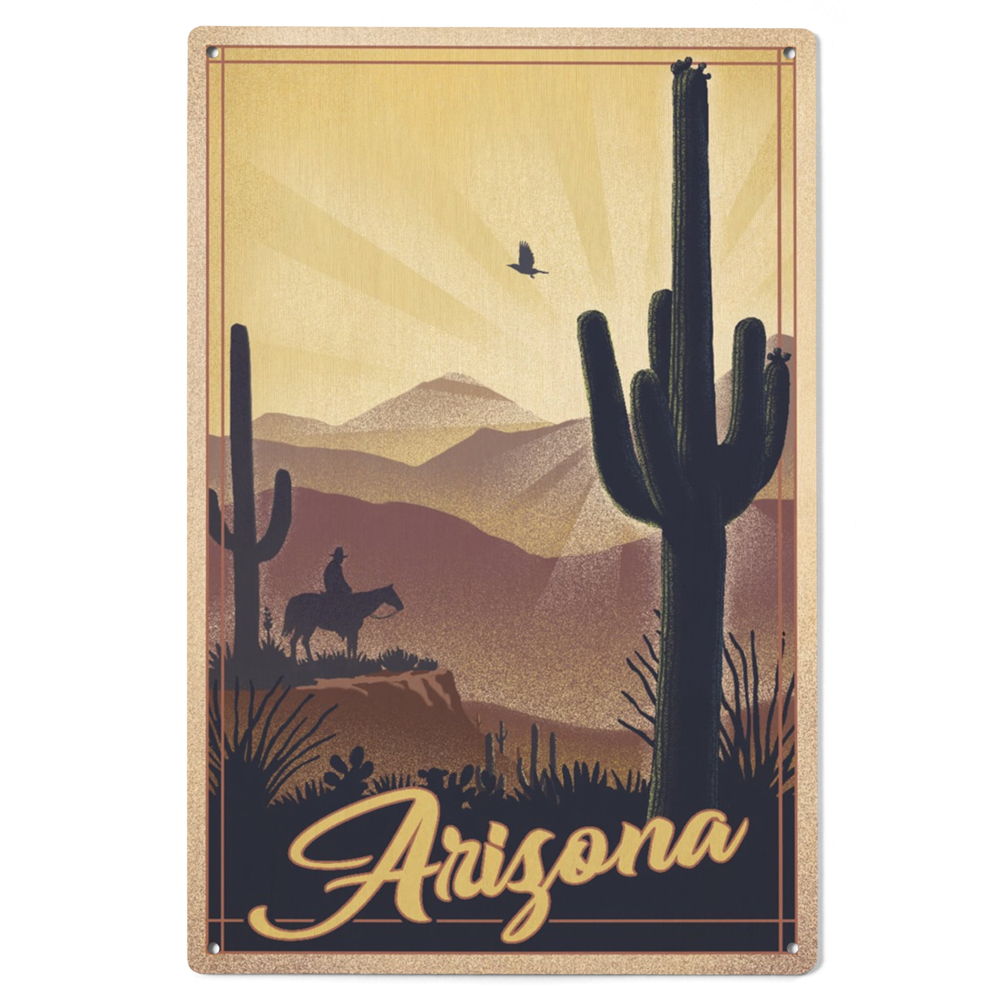 Arizona, Desert Scene, Lithograph Birch Wood Wall Sign (6x9 Rustic Home ...