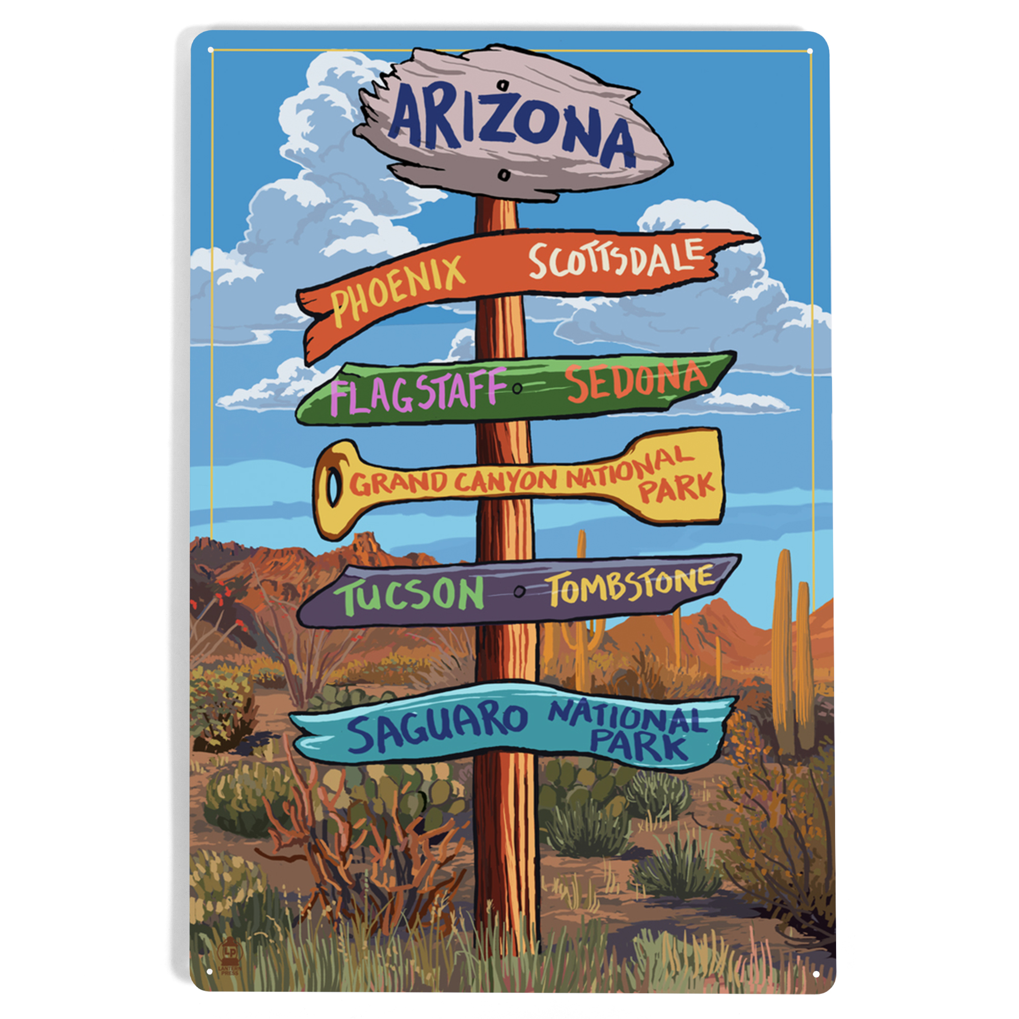 Arizona, Destination Signpost (12x18 Aluminum Art, Indoor Outdoor Metal ...