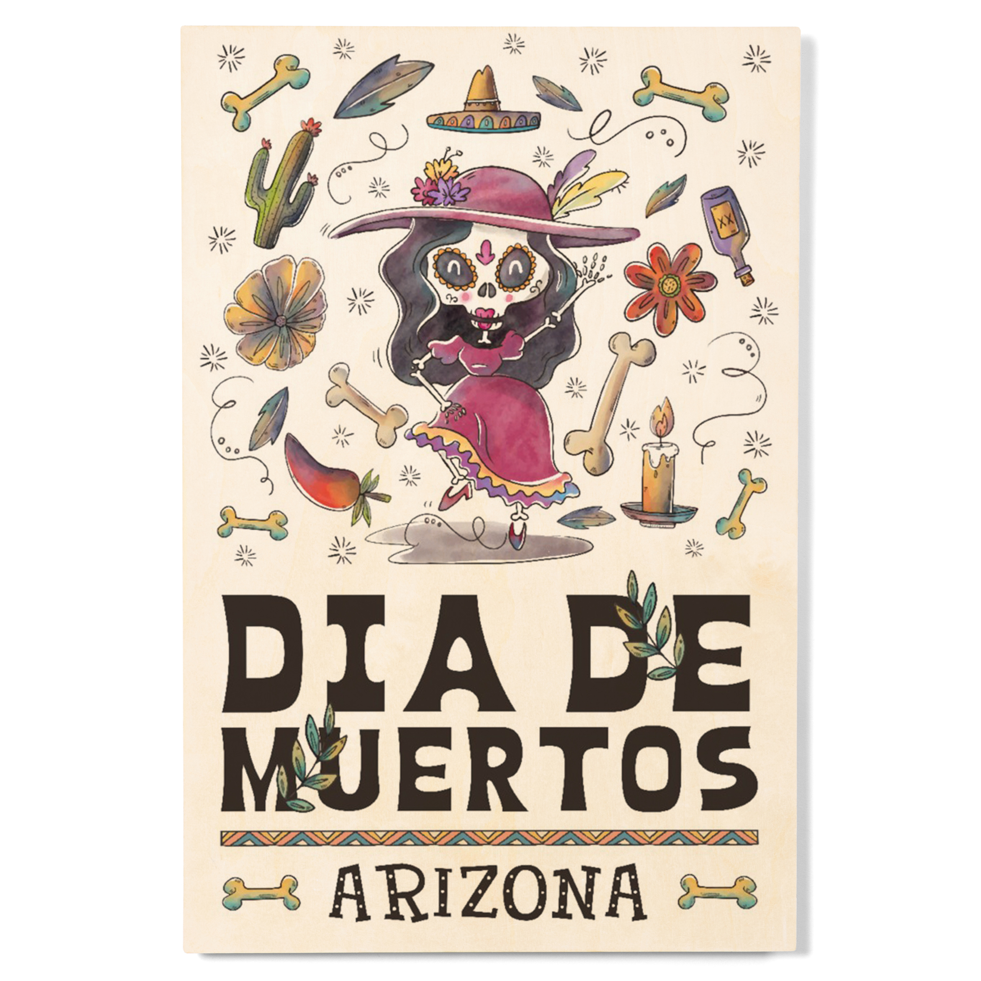 Arizona, Dia De Los Muertos, Sugar Skull Woman Dancing, Watercolor ...