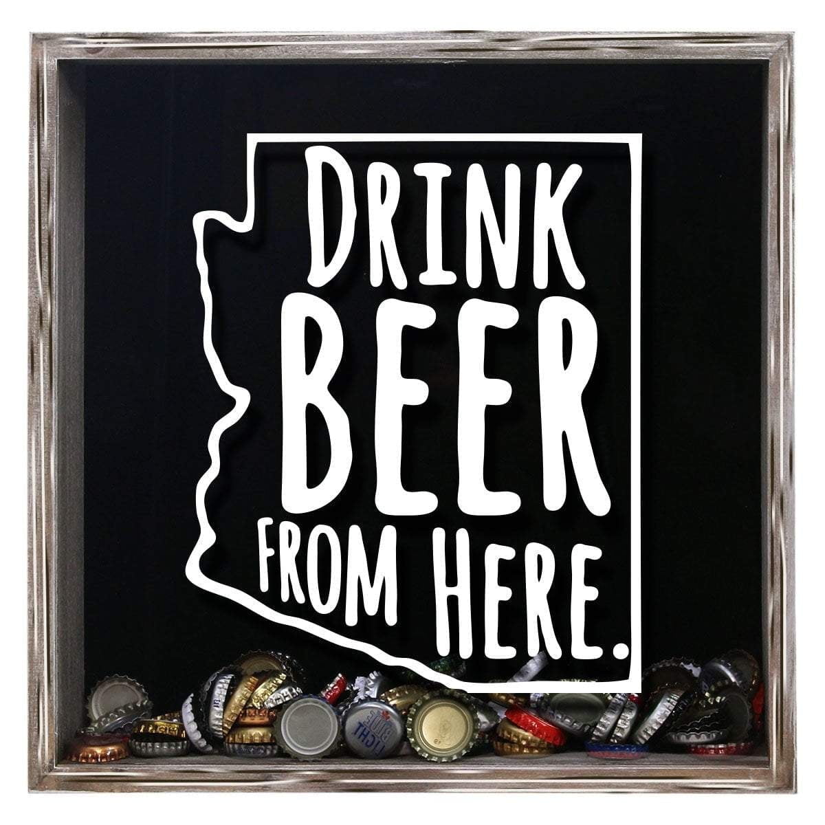 Torched Arizona Beer Cap Shadow Box Wall Mount Decor 13"x13"x3" Gray ...