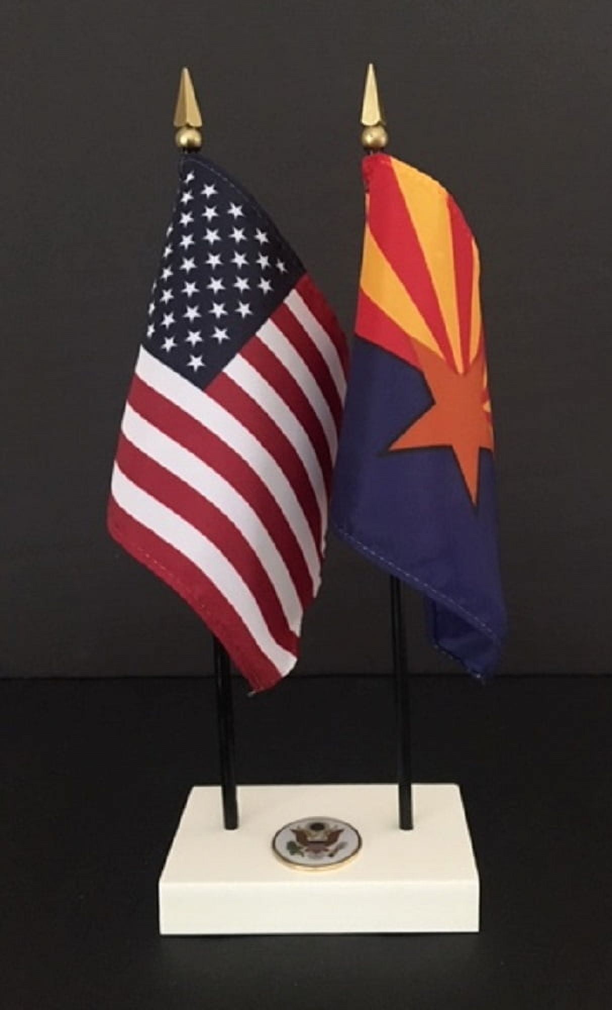 Arizona Executive Desk Set; Two 4x6 Inch Flags, White Base with US Seal ...