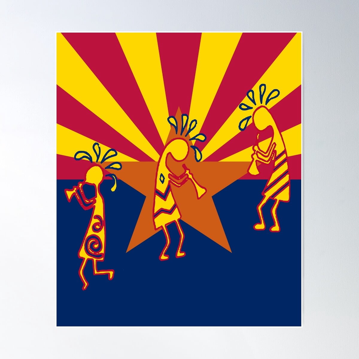 Arizona Flag Color Kokopelli Tribal Trumpet Players Poster Wall Art ...