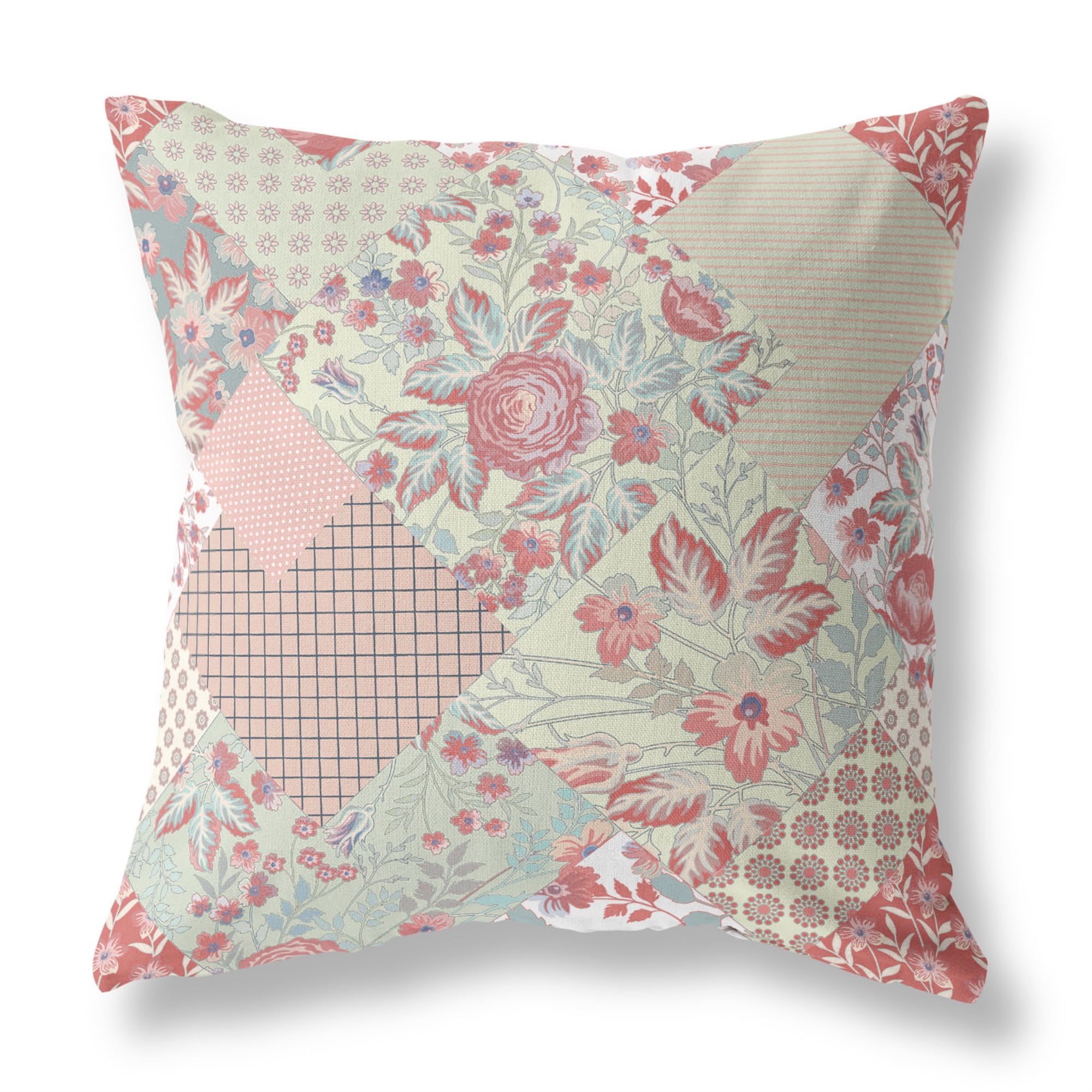 Arizona Floral Patches Indoor/Outdoor Fabric Pillow in Peach Pink 20x20 ...