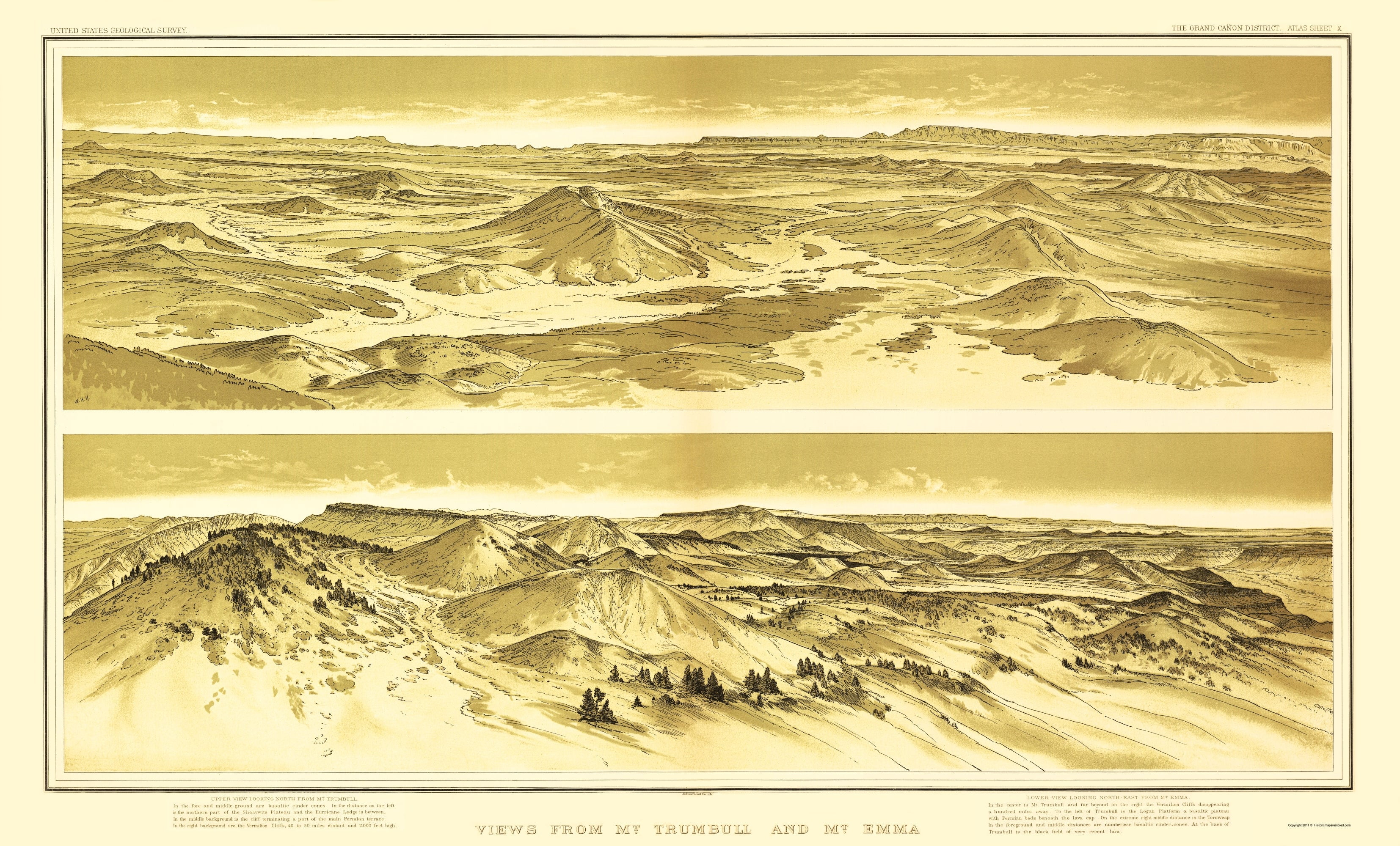 Historic Panoramic View - Arizona Grand Canyon Mt Trumbull Mt Emma - Bien 1882 - 23 x 38.04 ...