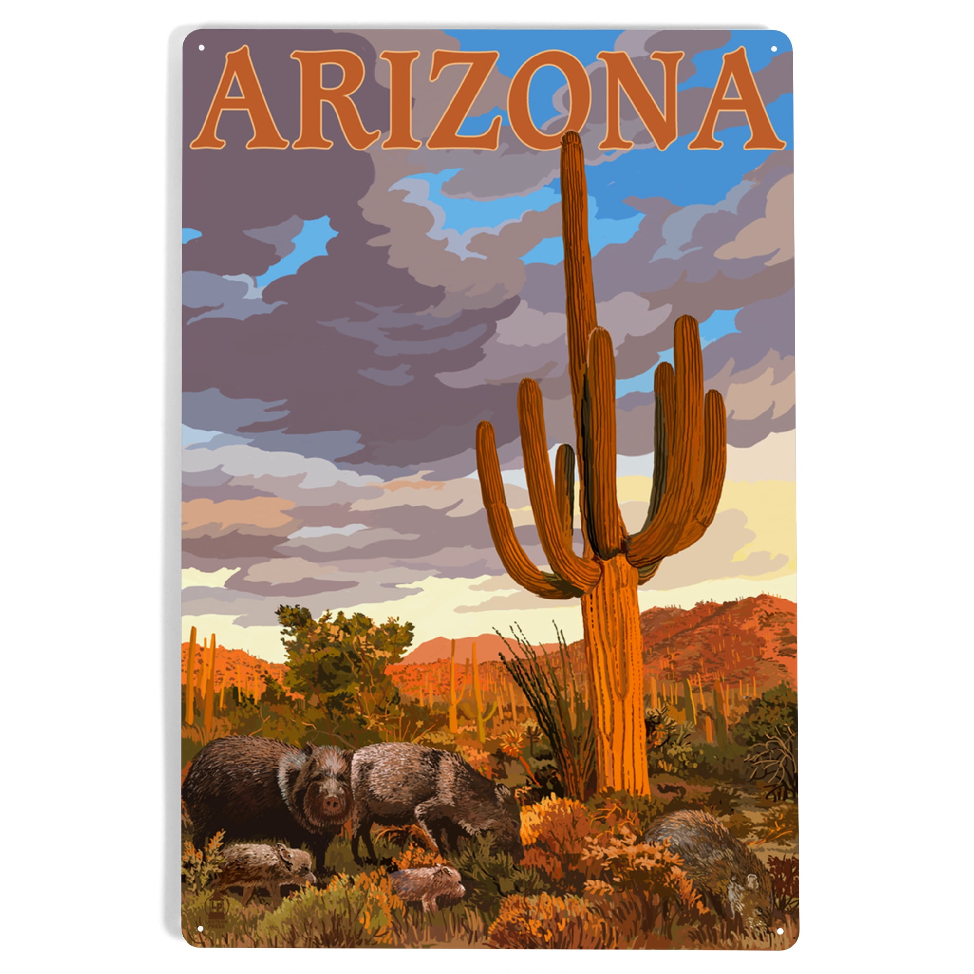 Arizona, Javelina and Cactus (12x18 Aluminum Art, Indoor Outdoor Metal ...