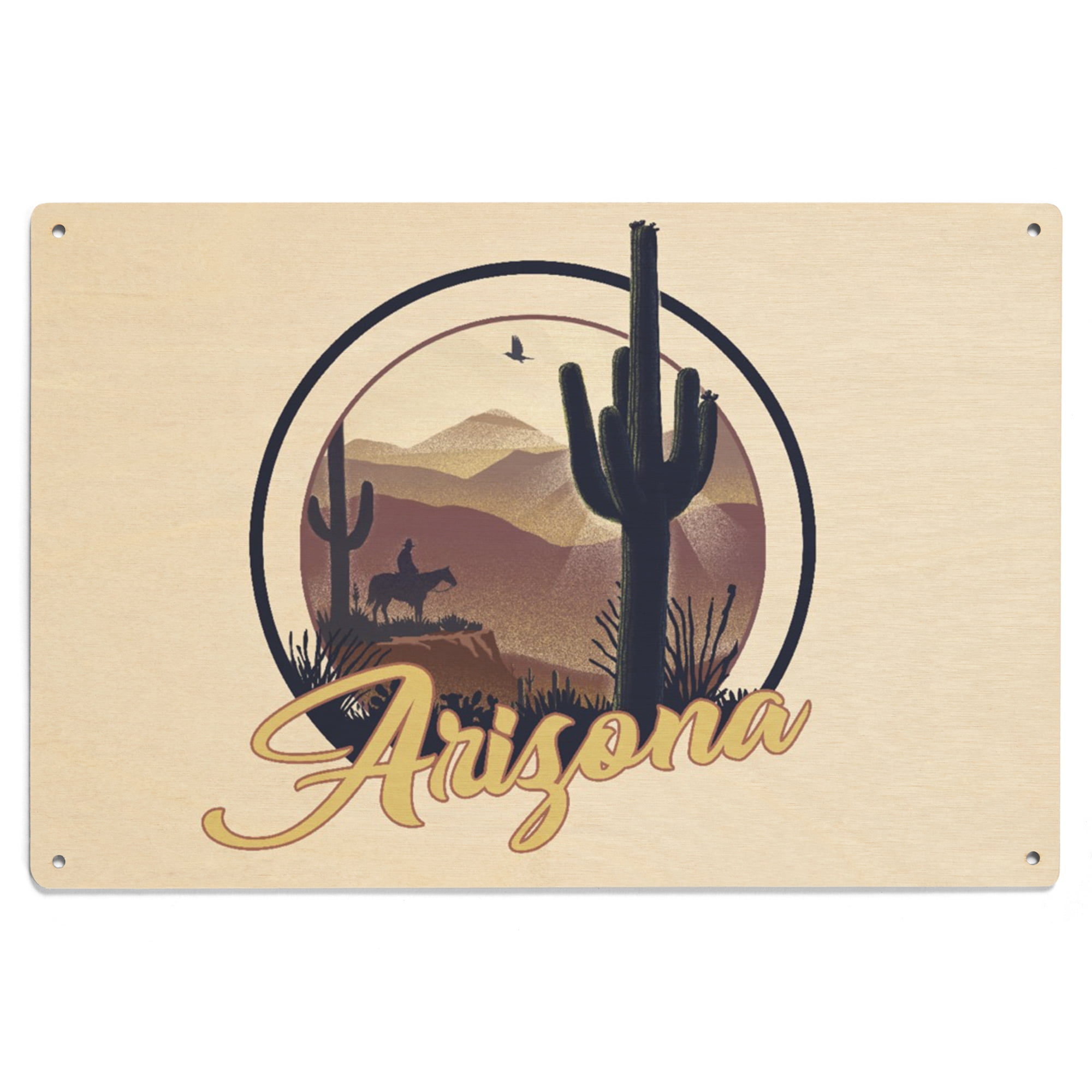 Arizona, Lithograph, Badge, Contour Birch Wood Wall Sign (6x9 Rustic ...