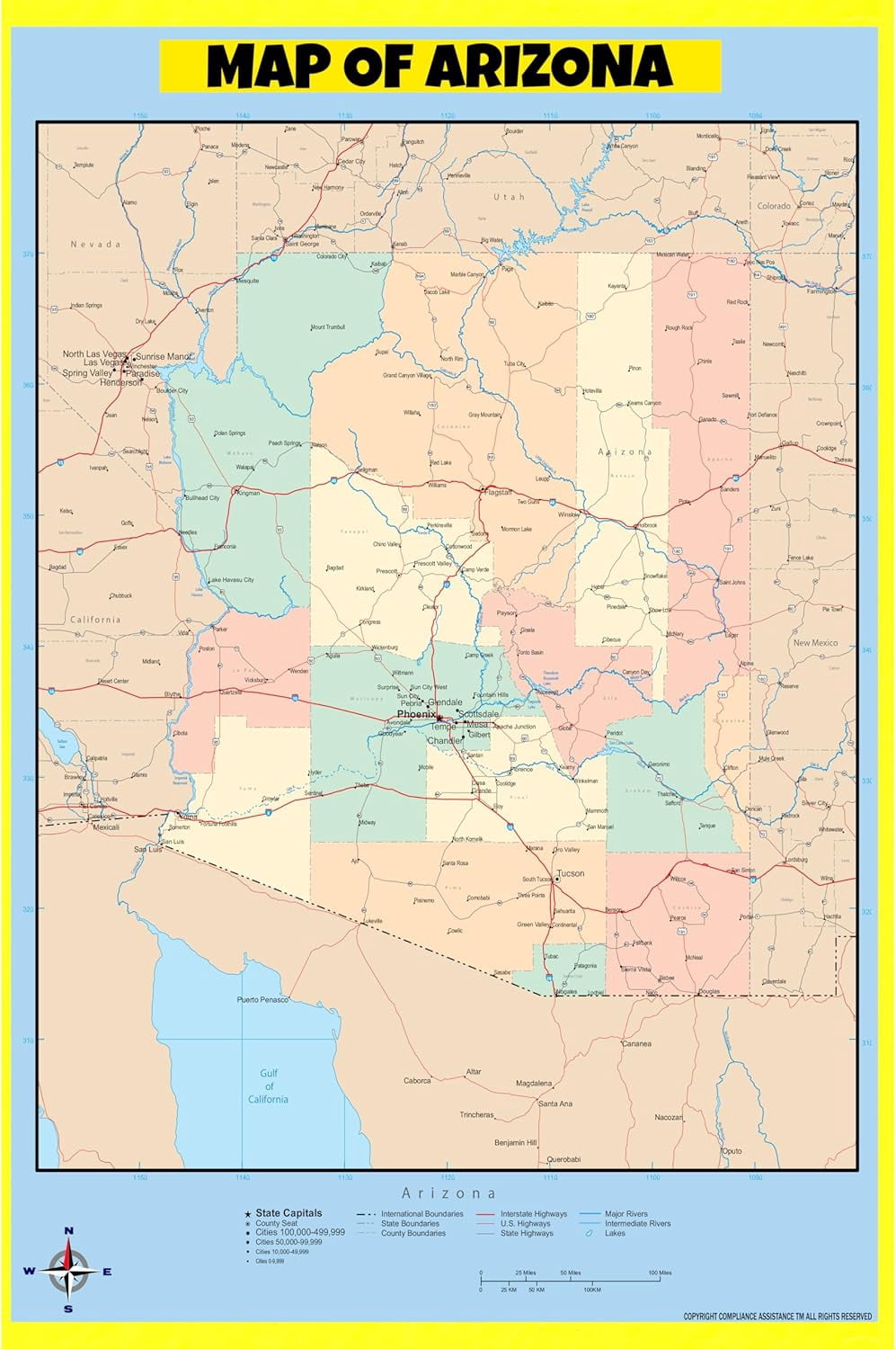 Arizona Map Poster - Laminated Wall Map - Style C - 20x30 - Ideal for ...