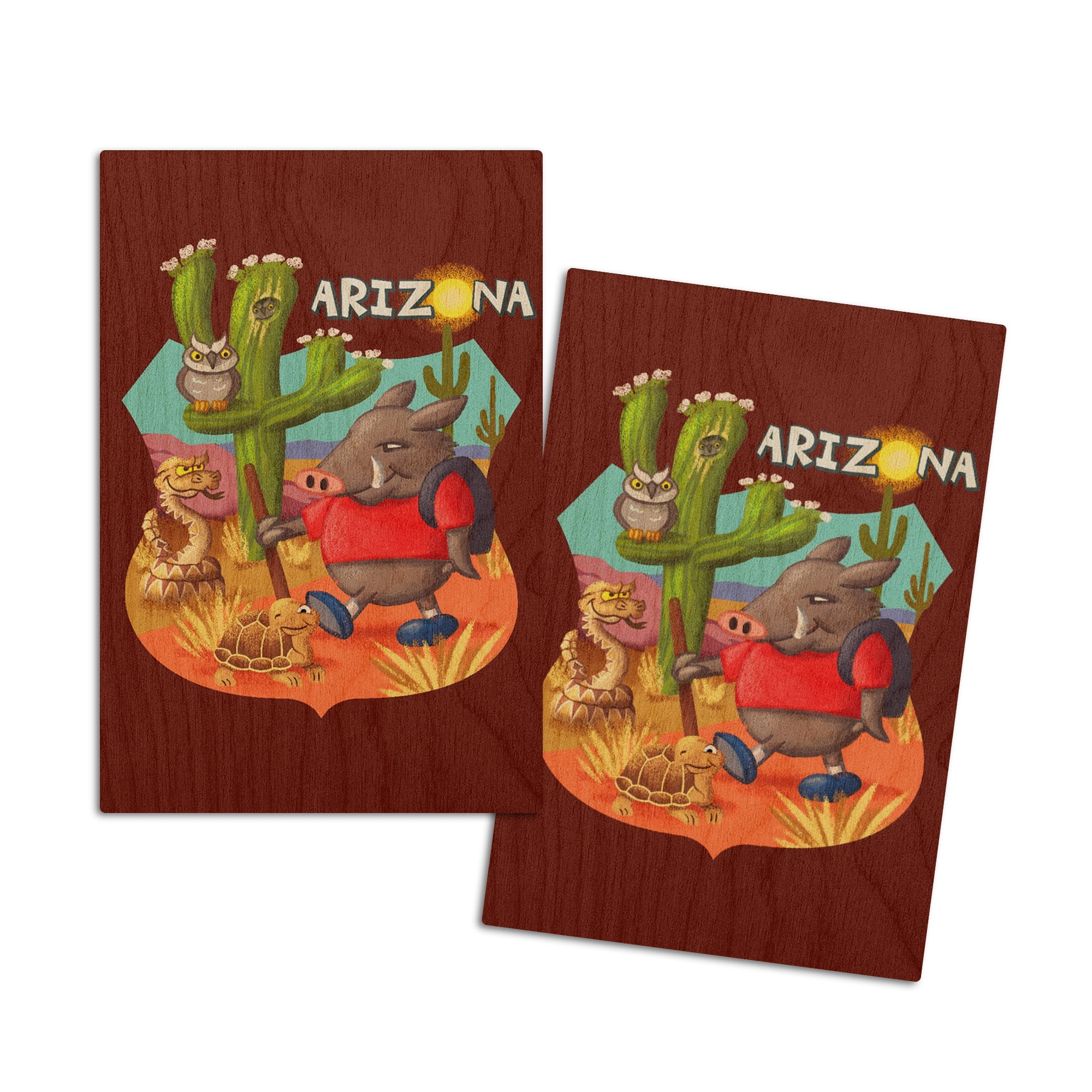 Arizona, Mid-Century Inspired, Desert Scene, Contour (4x6 Birch Wood ...