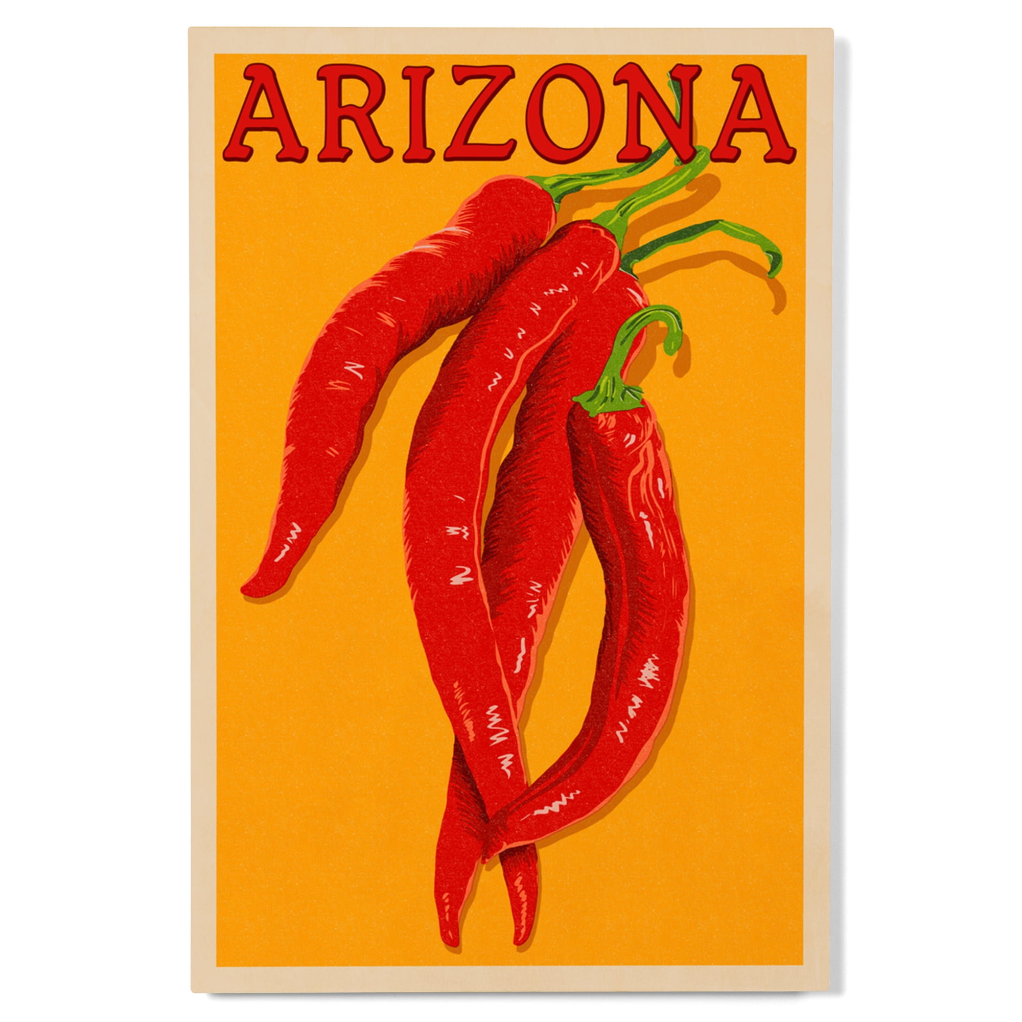 Arizona, Red Chiles, Letterpress Birch Wood Wall Sign (12x18 Rustic ...