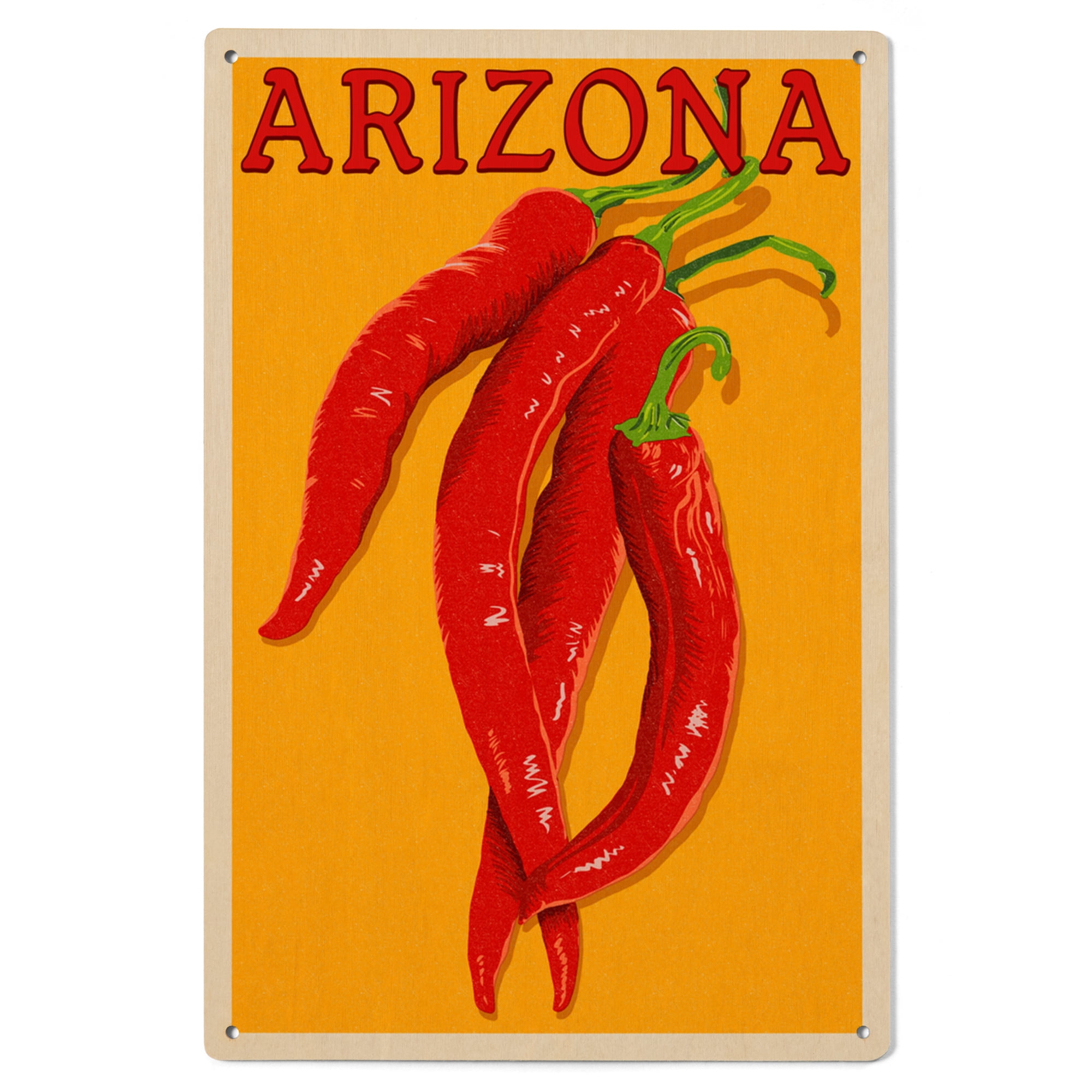Arizona, Red Chiles, Letterpress Birch Wood Wall Sign (6x9 Rustic Home ...