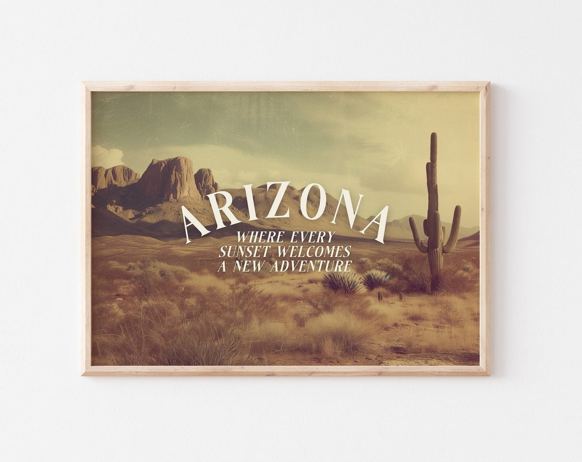 Arizona Retro Scene Photo Typography Travel Print - Welcome To Arizona ...