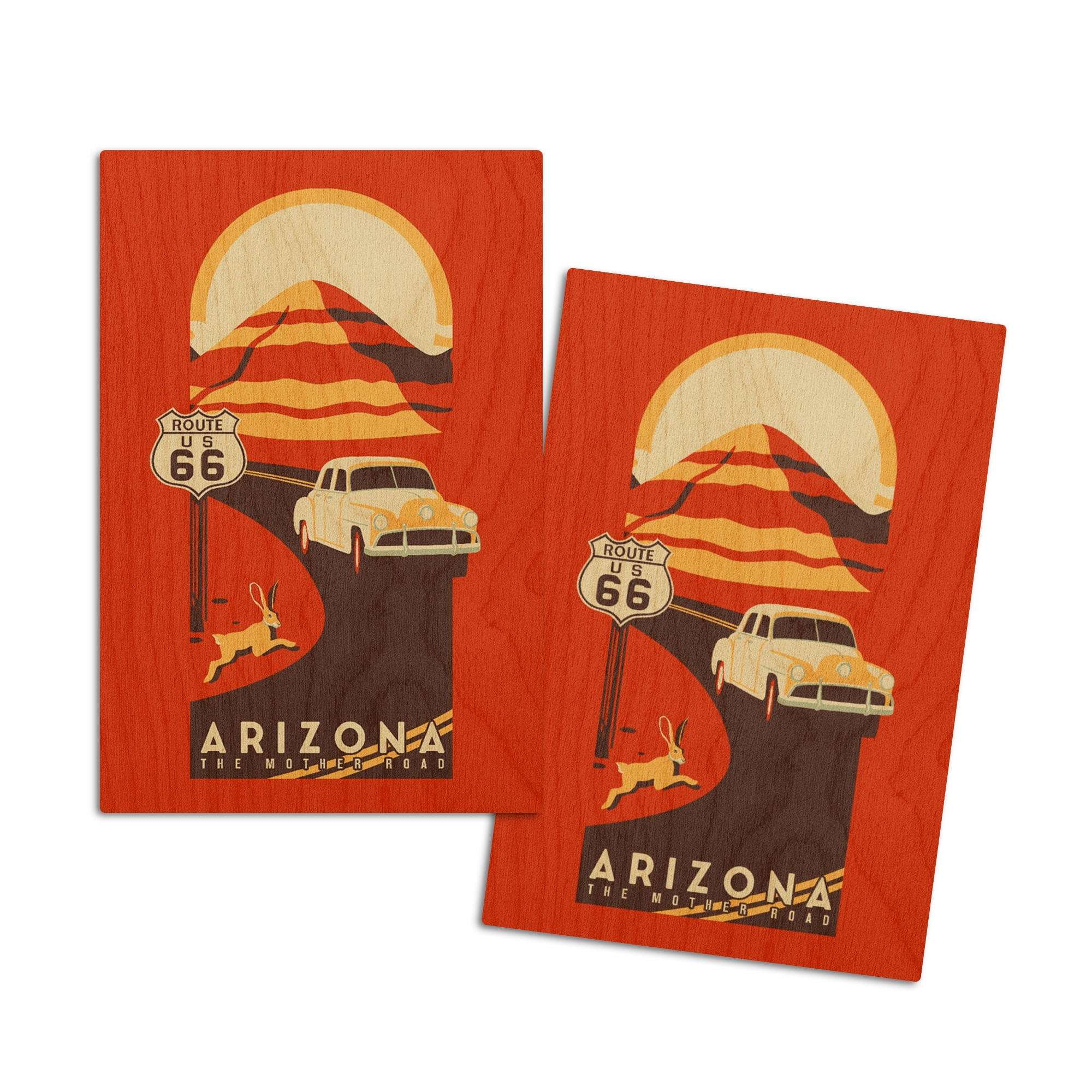 Arizona, Route 66, Mother Road, Simplified, Contour (4x6 Birch Wood ...