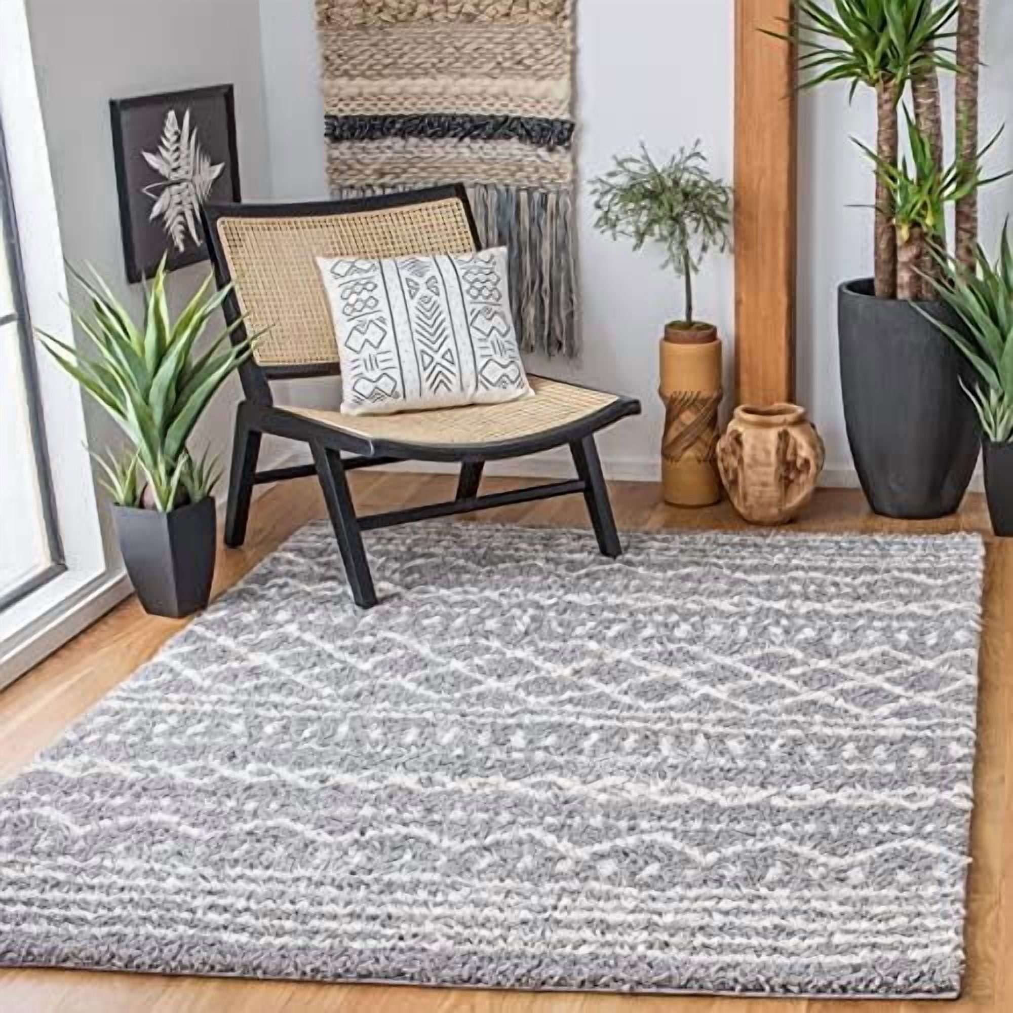 Arizona Shag Collection Accent Rug - 3'2" x 5', Grey & Ivory, Moroccan ...