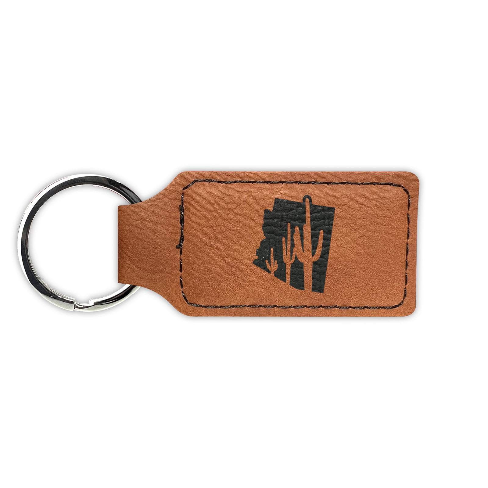 Arizona Shaped Saguaro Cactus Keychain Leatherette Rectangle - Laser ...