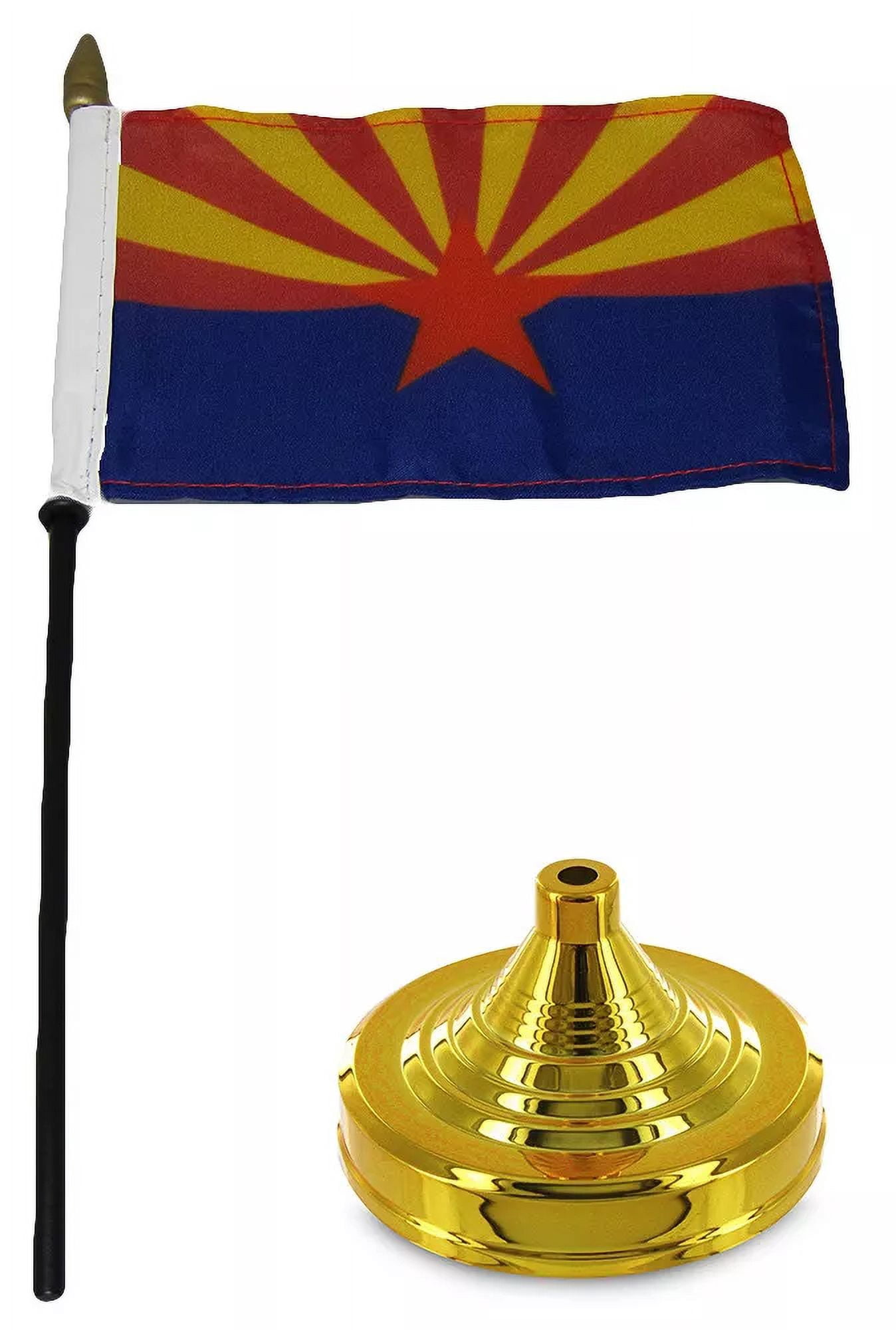 Arizona State 4"x6" Flag Desk Set Table Wood Stick Staff Gold Base ...