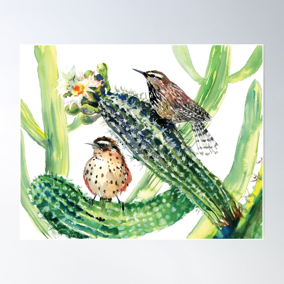 Arizona State Bird And Flowers, Cactus Wren And Seguaro Poster Wall Art ...